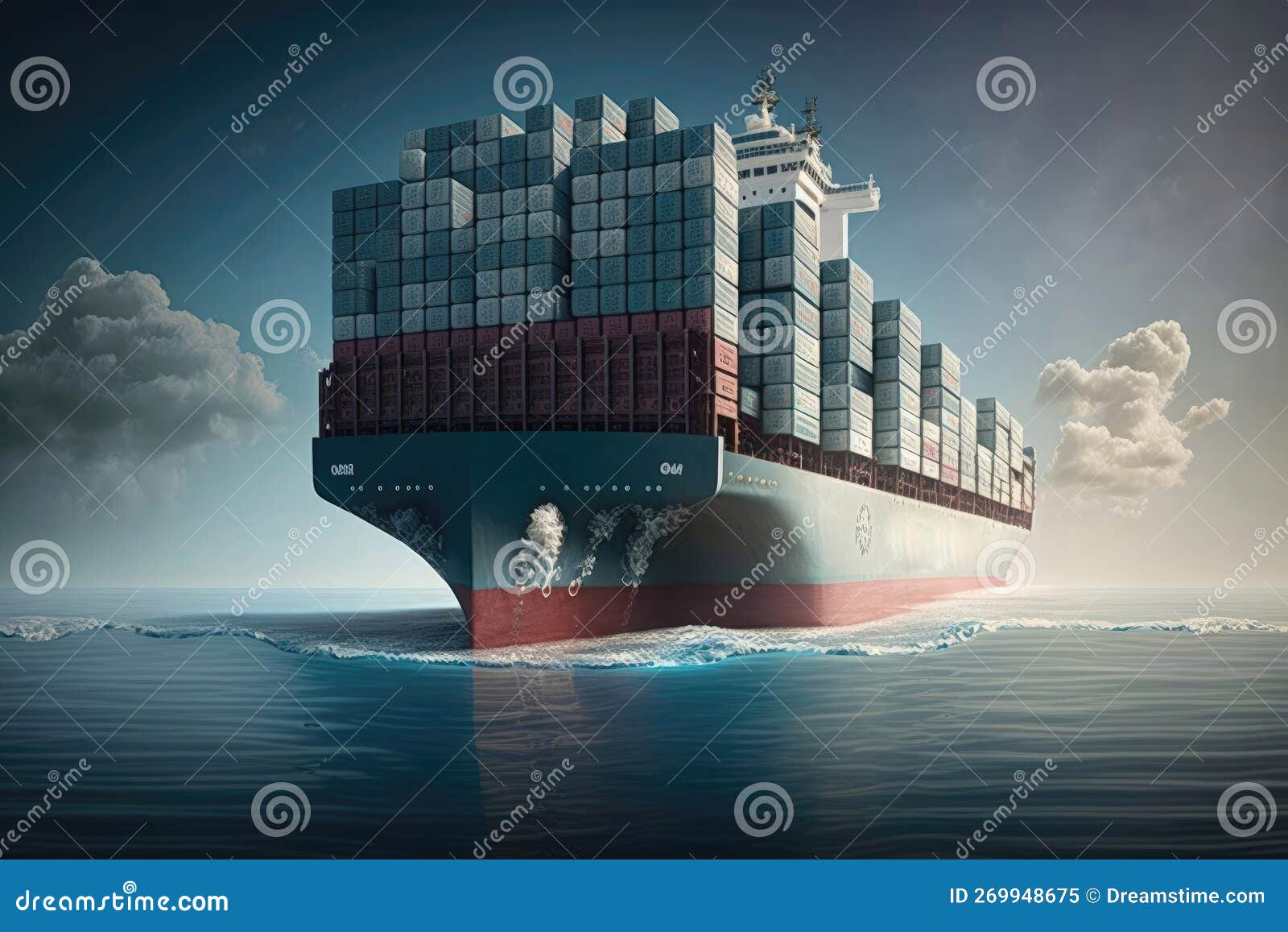 Big Cargo Container Ship in the Sea. Generative AI Stock Illustration ... Big Cargo Container Ship in the Sea. Generative AI Stock Illustration ...