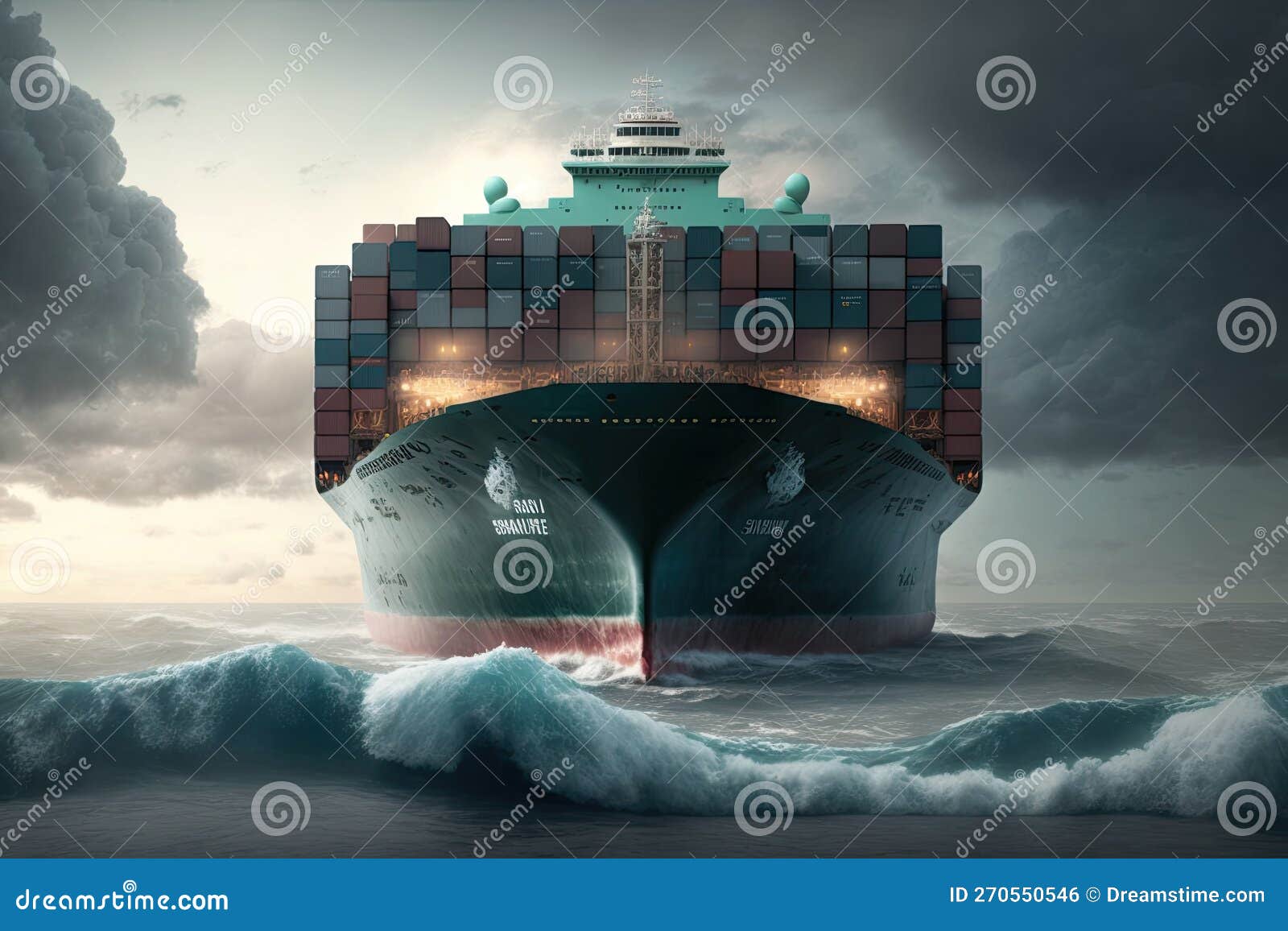 Big Cargo Container Ship in the Sea at Night. Generative AI Stock ... Big Cargo Container Ship in the Sea at Night. Generative AI Stock ...