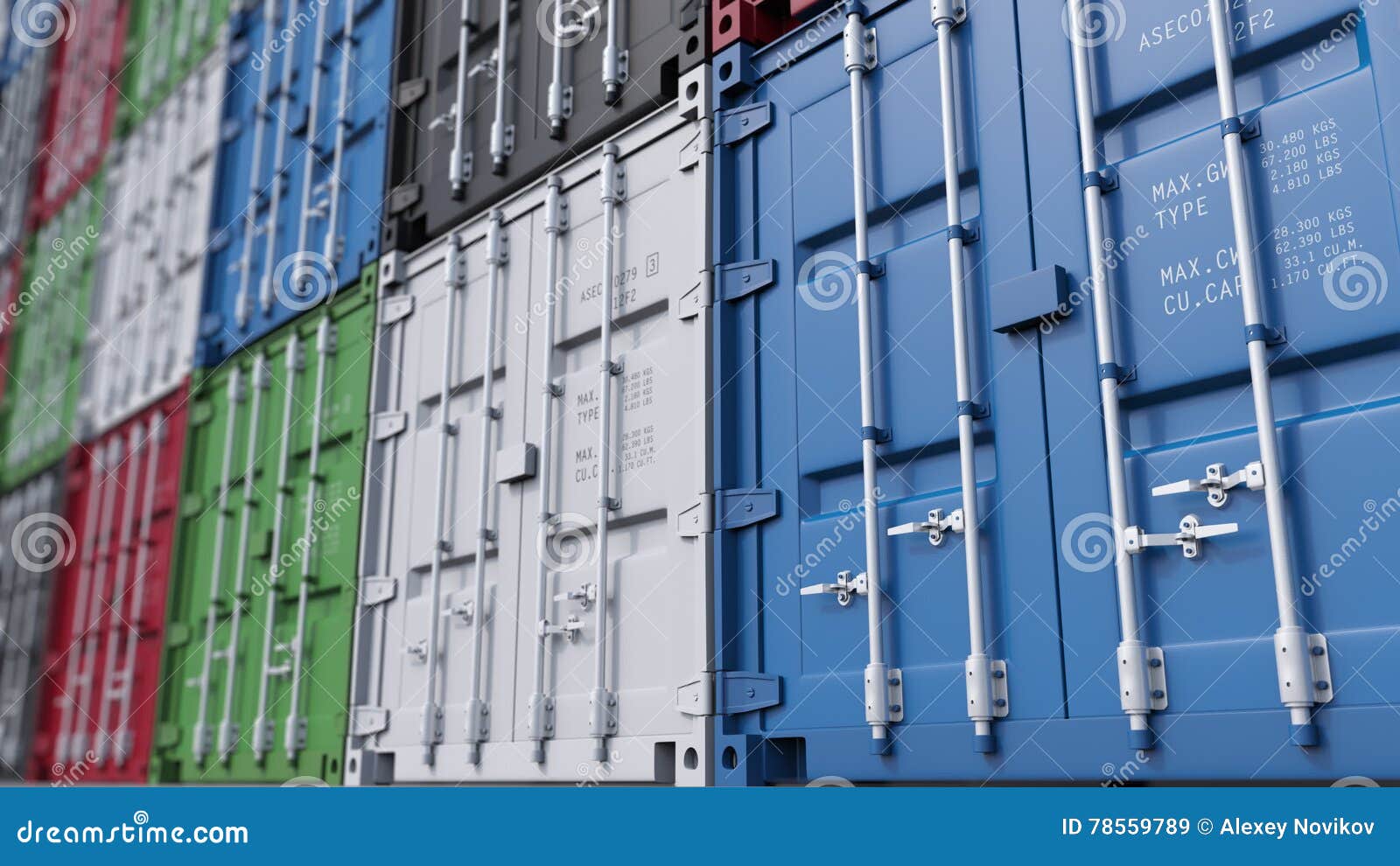 Big Cargo Container Yard, Shallow Focus. Modern Logistics. 3D Rendering ...