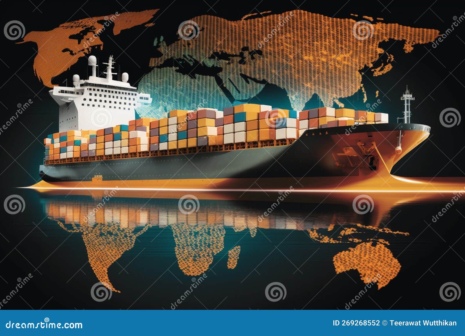 Big Cargo Ship with World Map Stock Illustration - Illustration of ...