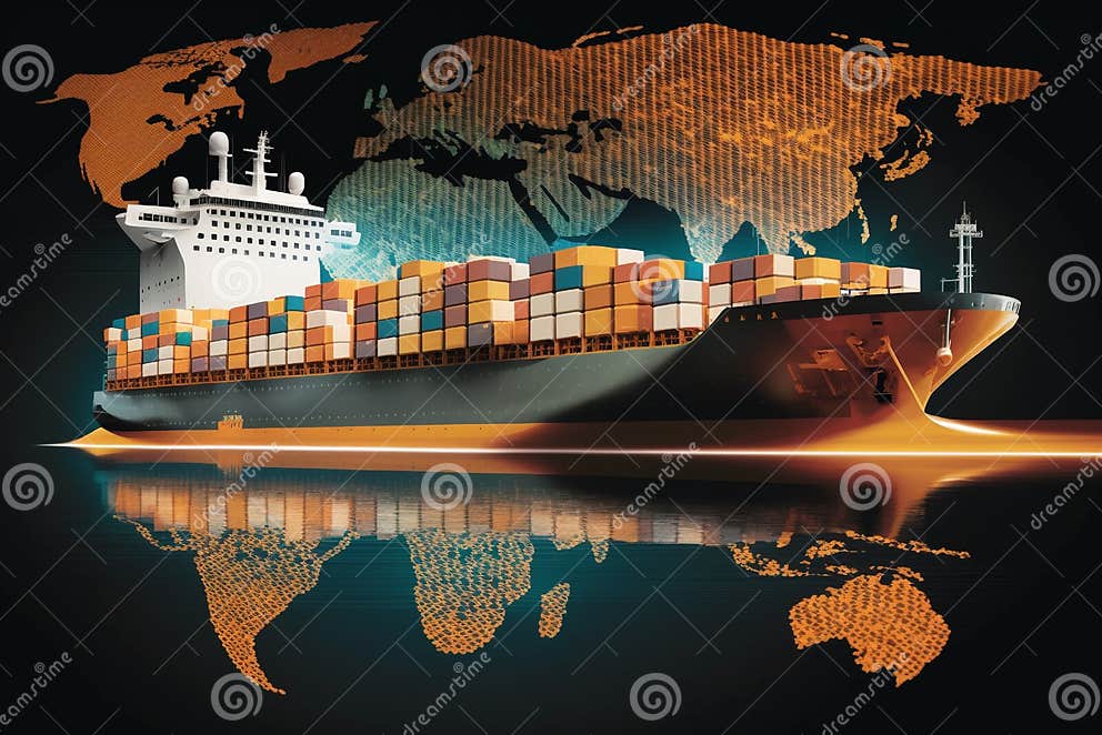 Big Cargo Ship with World Map Stock Illustration - Illustration of ...