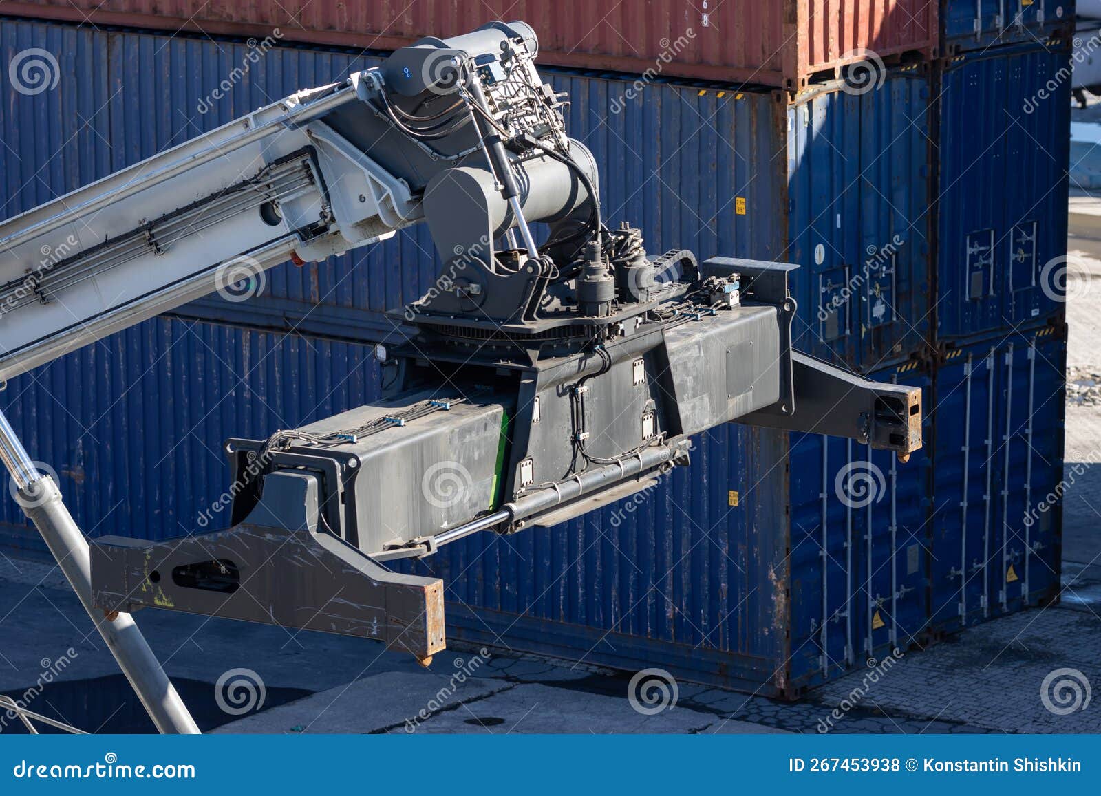 Big Cargo Spreader for Container Lifting at the Port Stock Photo ...