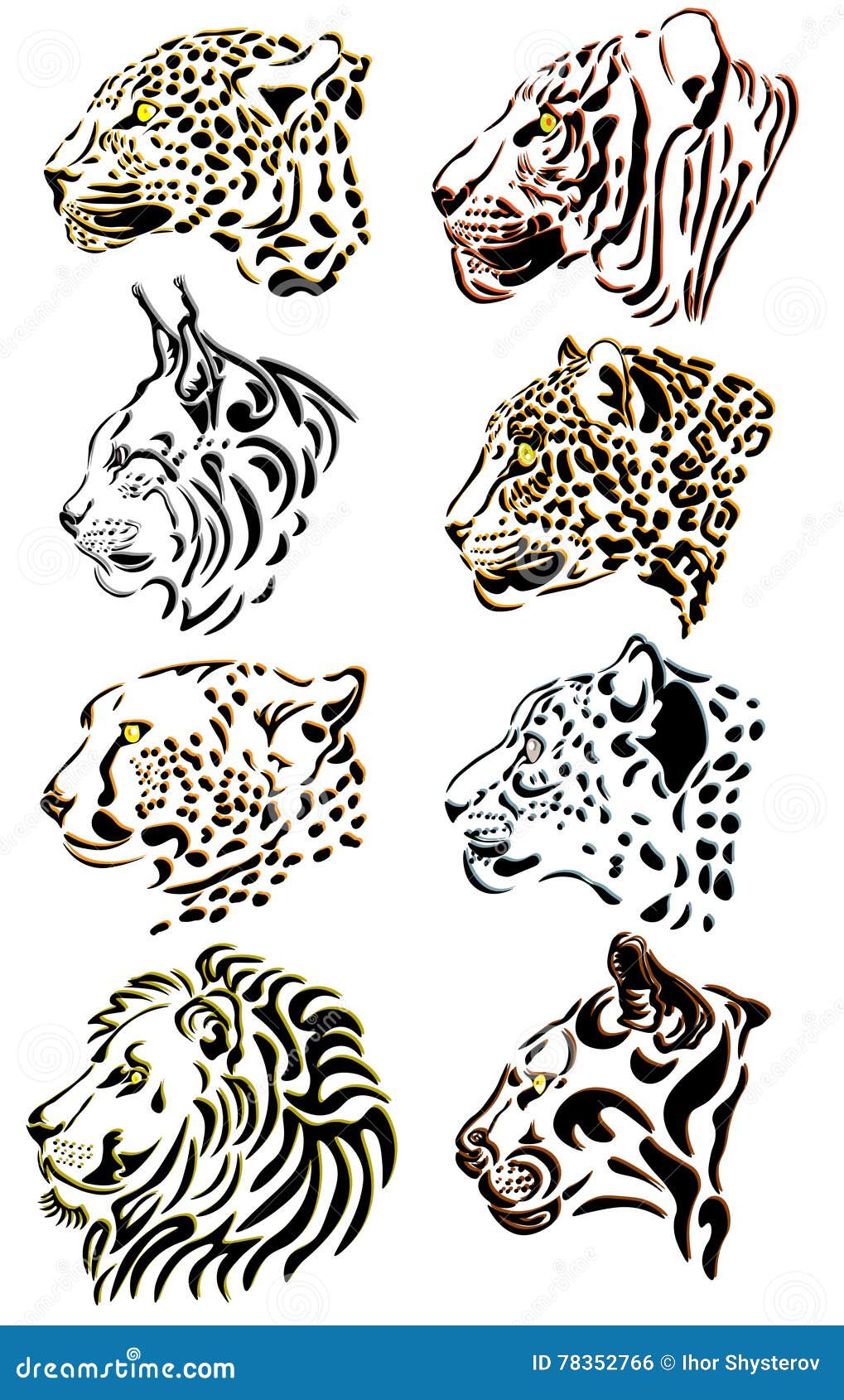 Big cats icons stock vector. Illustration of jaguar, white - 78352766