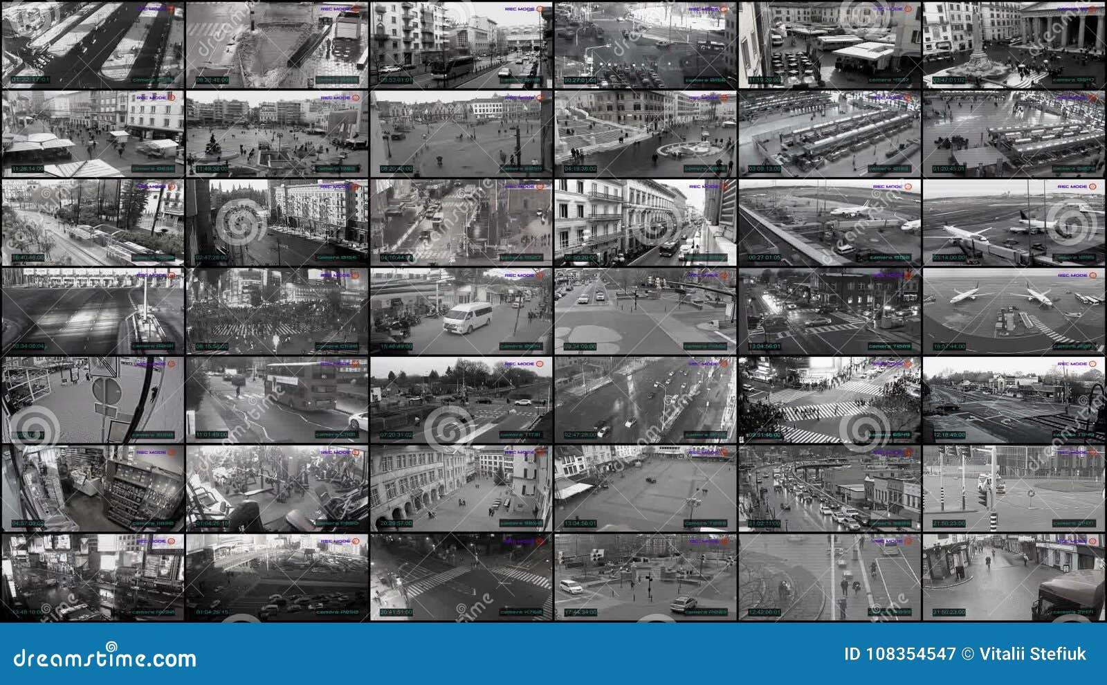 Big CCTV Split Screen, Surveillance Camera Monitoring Stock Video ...