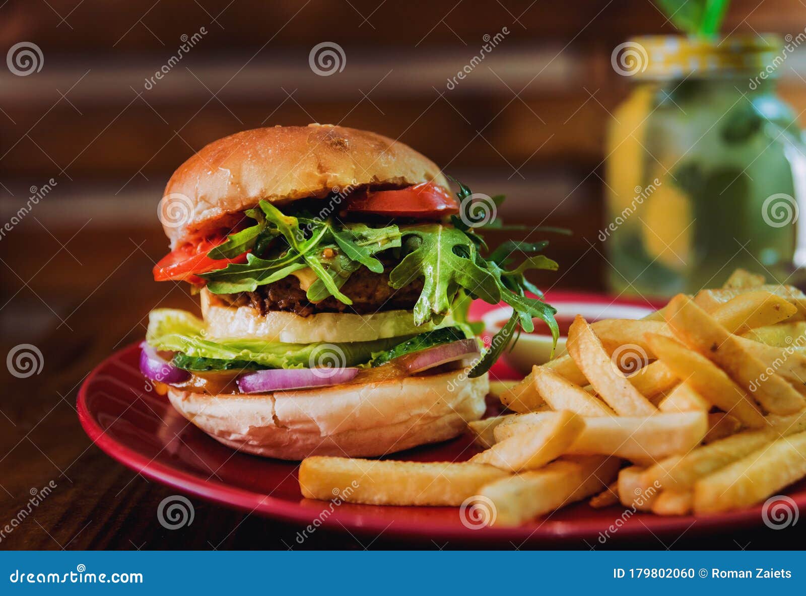 Big Cheeseburger and Chips on a Plate. Stock Photo - Image of food ...