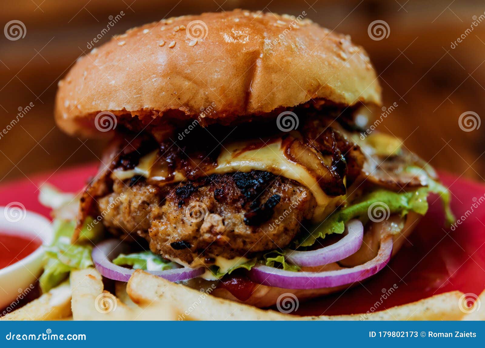 Big Cheeseburger and Chips on a Plate. Stock Image - Image of gourmet ...