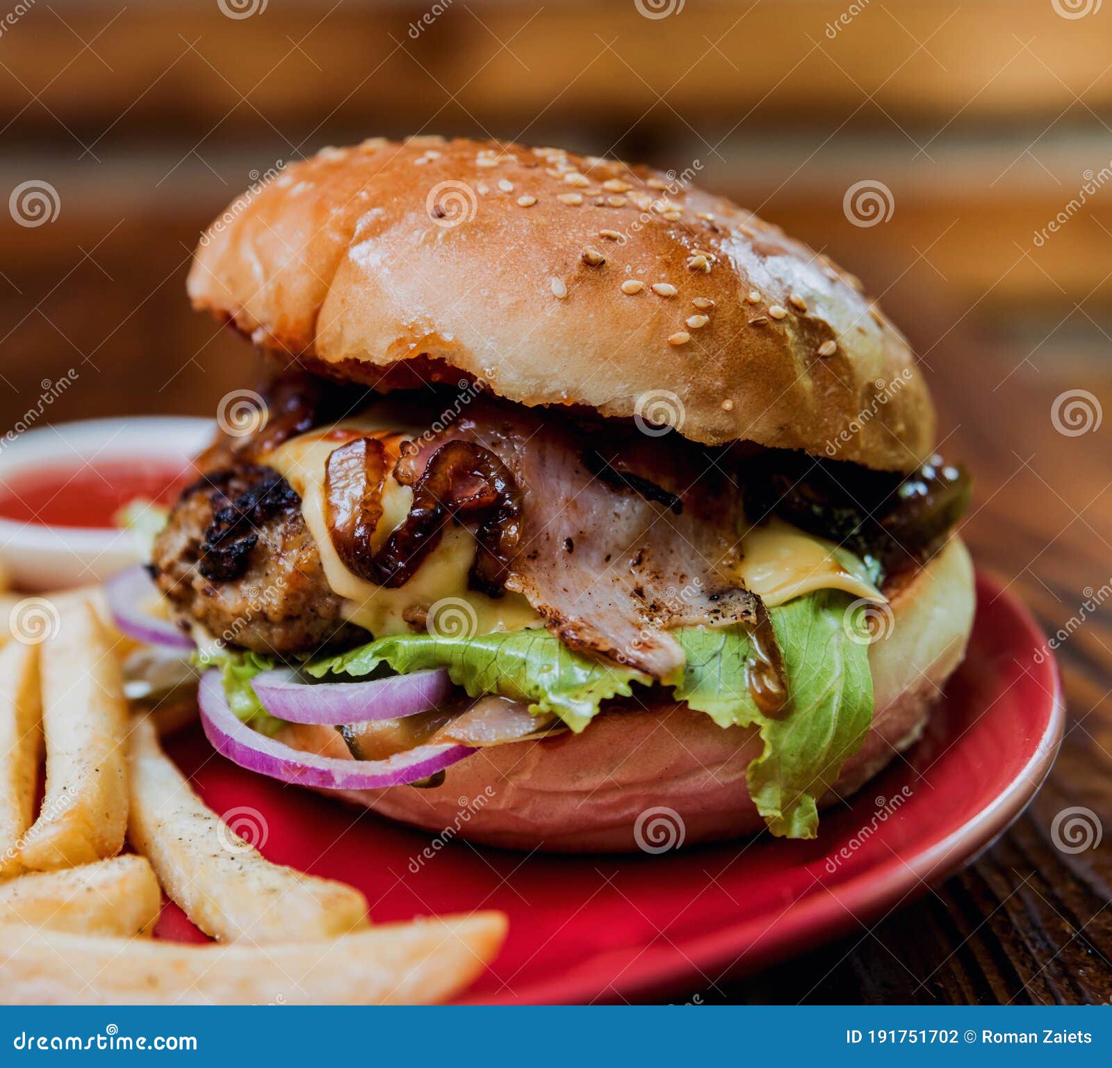 Big Cheeseburger and Chips on a Plate. Stock Photo - Image of ...