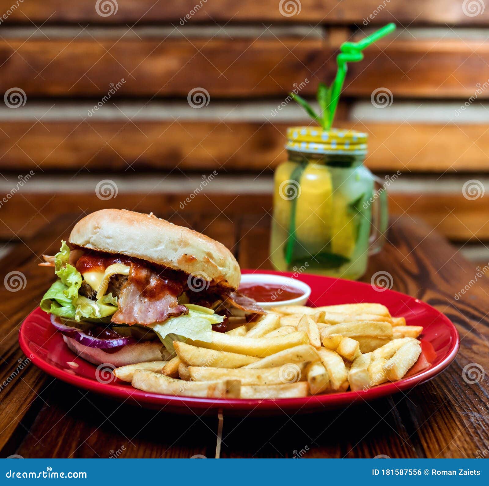 Big Cheeseburger and Chips on a Plate. Stock Photo - Image of hipster ...