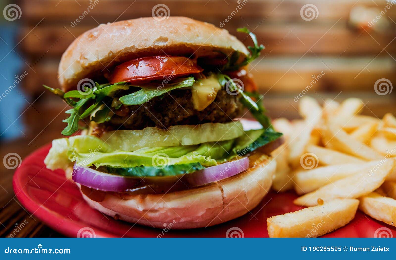 Big Cheeseburger and Chips on a Plate. Stock Image - Image of american ...