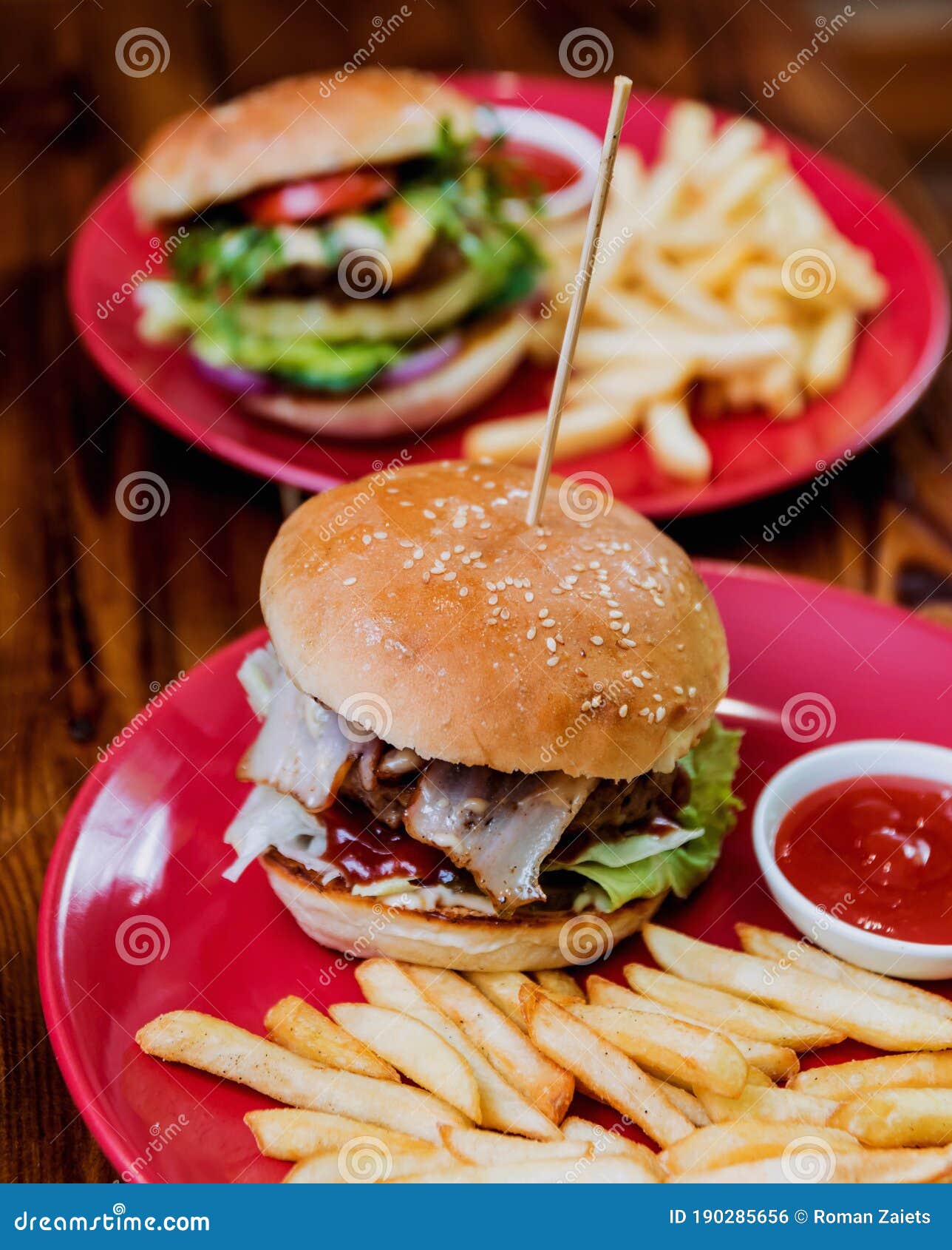 Big Cheeseburger and Chips on a Plate. Stock Photo - Image of onion ...