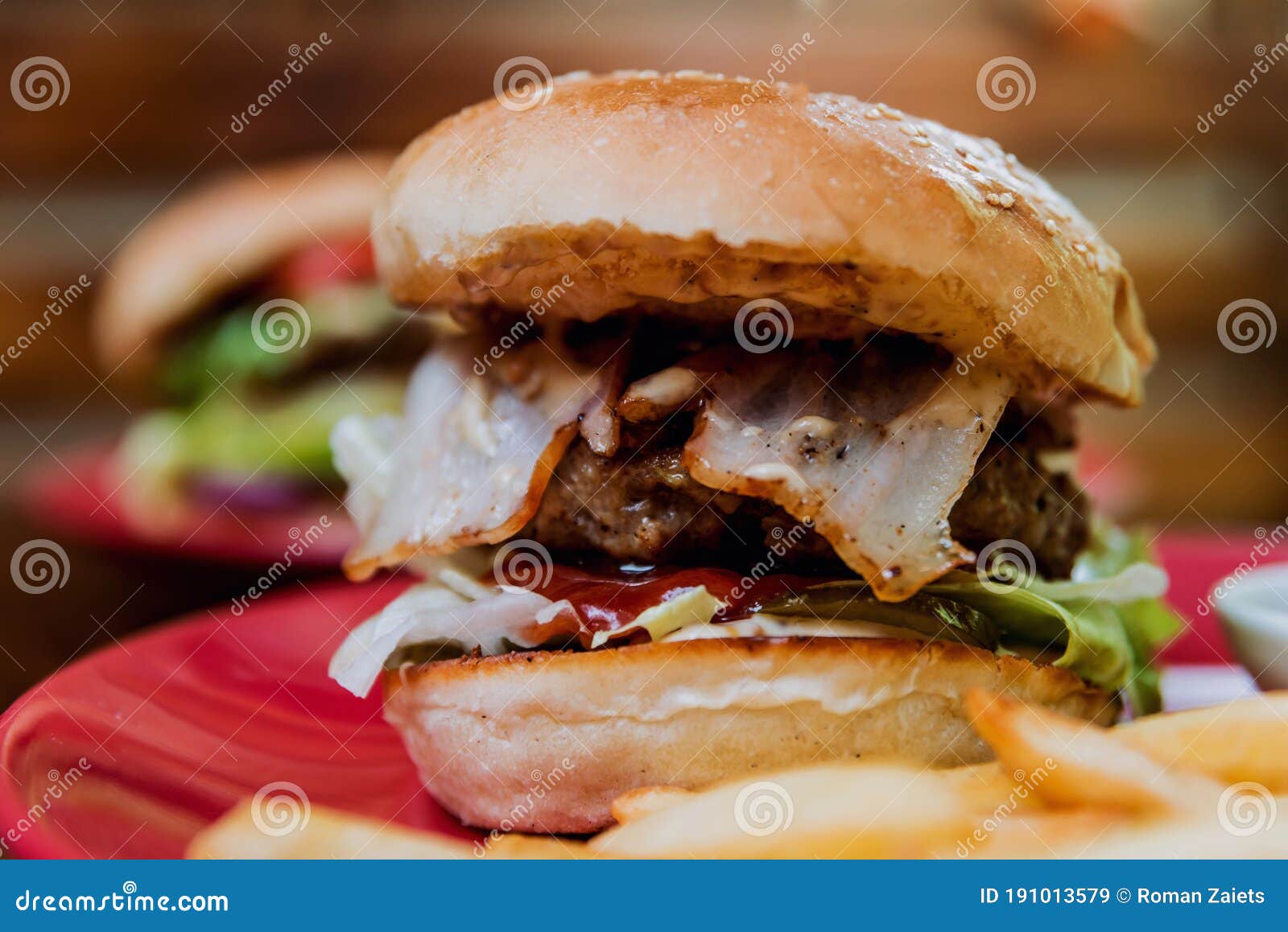 Big Cheeseburger and Chips on a Plate. Stock Image - Image of fast ...
