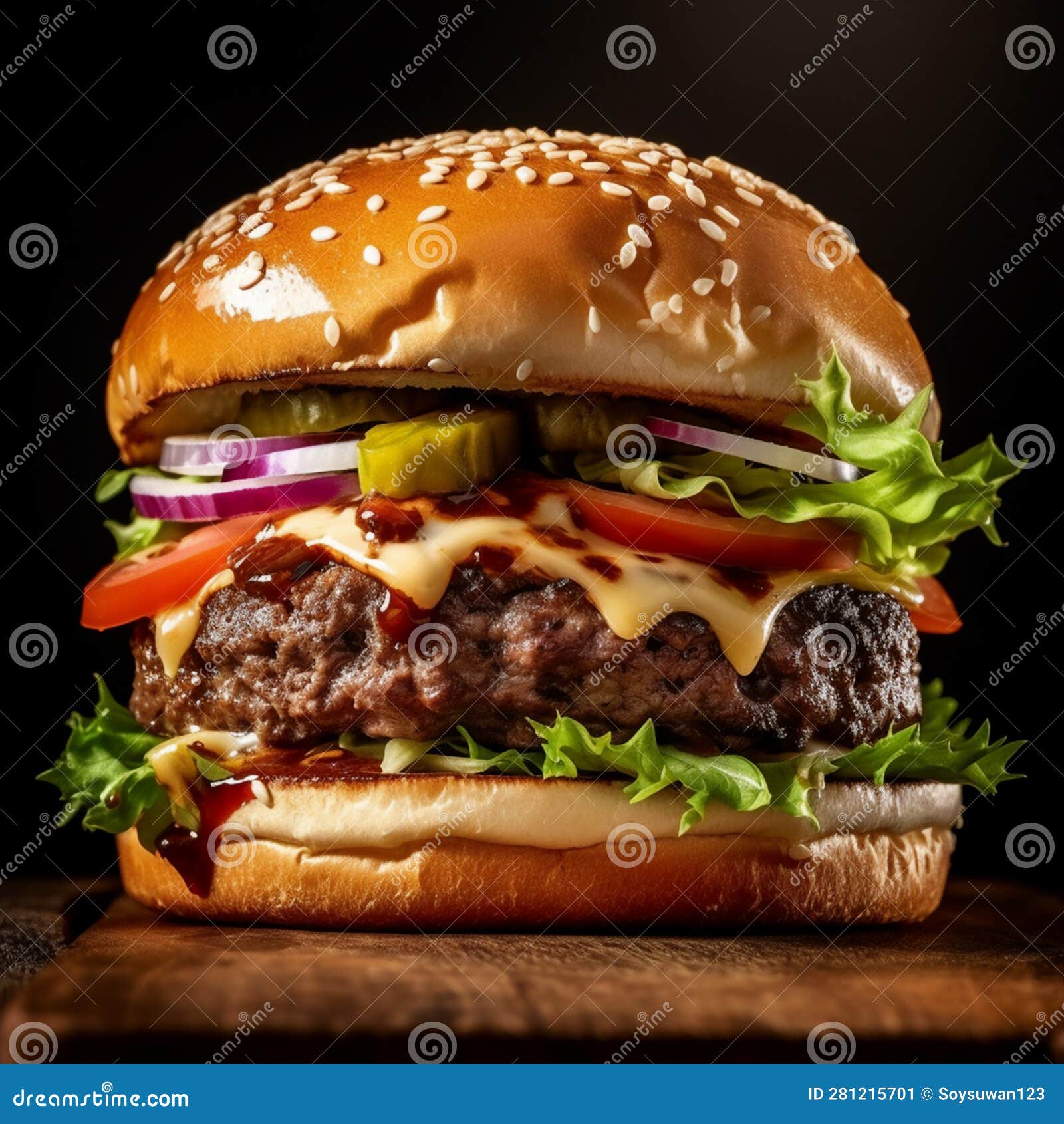 Big Cheeseburger and Fresh Vegetables Generative AI Stock Illustration ...