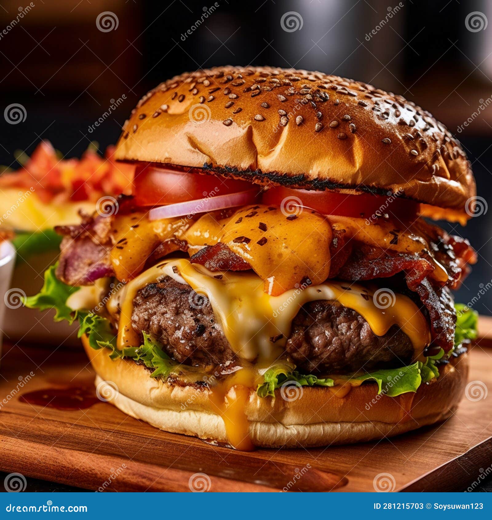 Big Cheeseburger and Fresh Vegetables Generative AI Stock Illustration ...