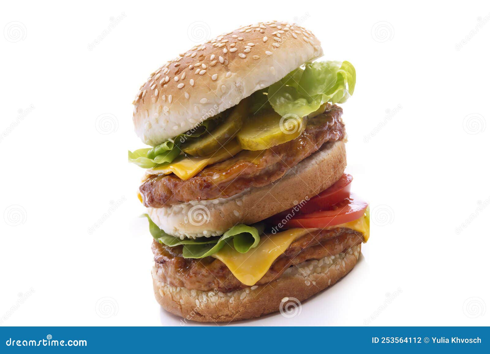 Big Cheeseburger Isolated on White. Stock Photo - Image of cheddar ...