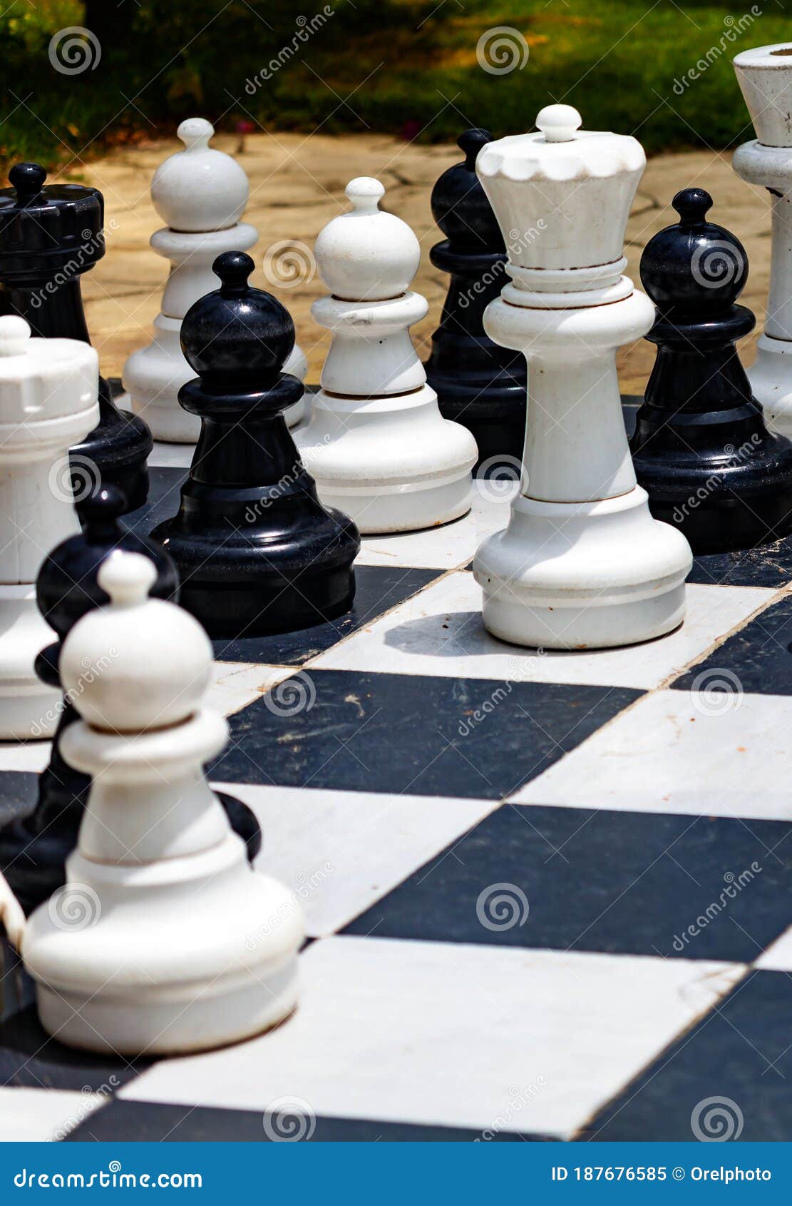 Big Chess on the Board Located on the Ground Stock Image - Image of ...