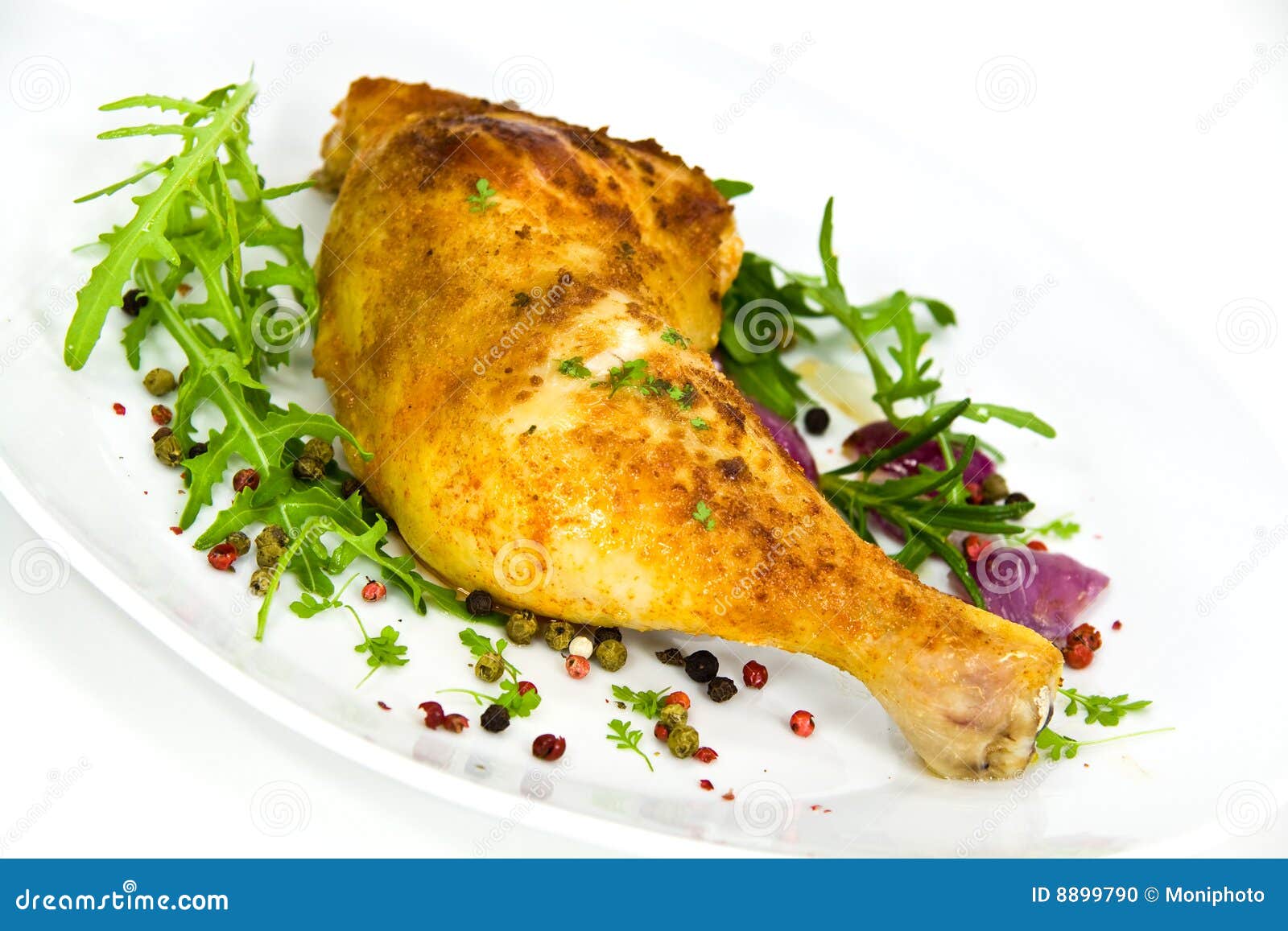 A Big Chicken Leg- Roasted with Arugula Stock Photo - Image of fried ...