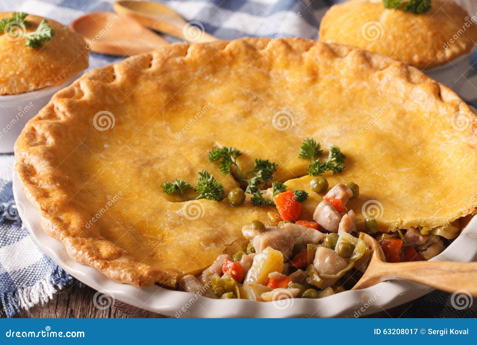 Big Chicken Pot Pie Macro in Baking Dish. Horizontal Stock Image ...
