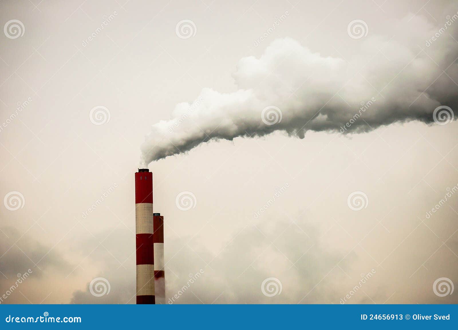 Big chimney with smoke stock image. Image of construction - 24656913
