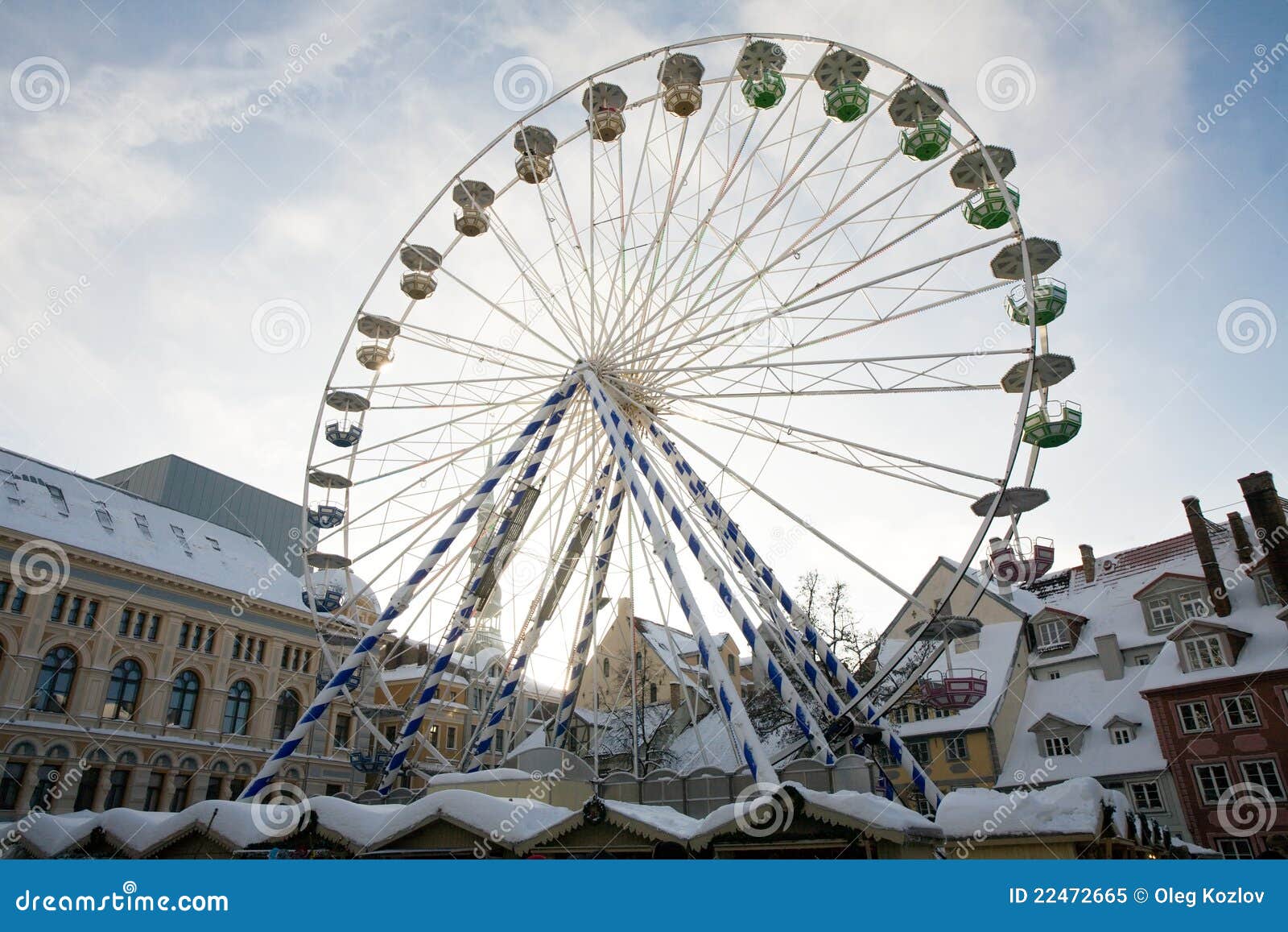 Big Christmas Ferris Wheel on Town Square Stock Image - Image of house ...