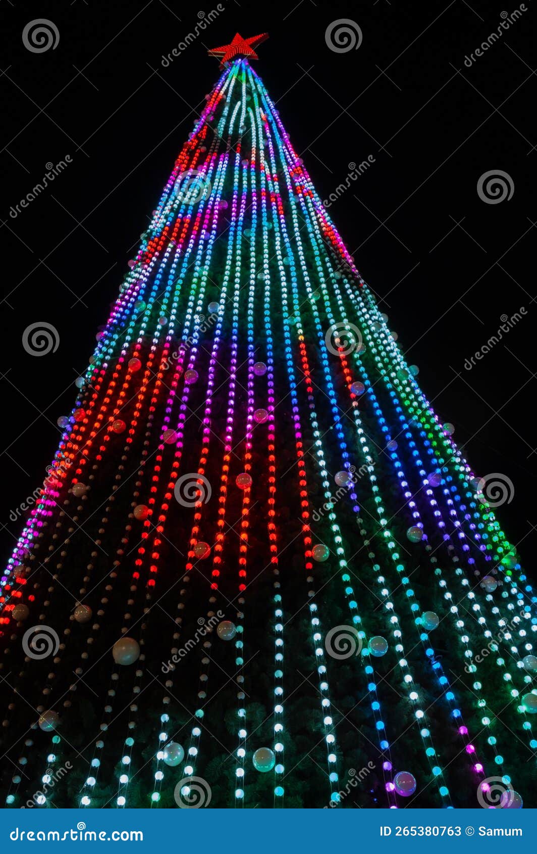 Big Christmas Tree Decorated with Colorful Lights Stock Image - Image ...