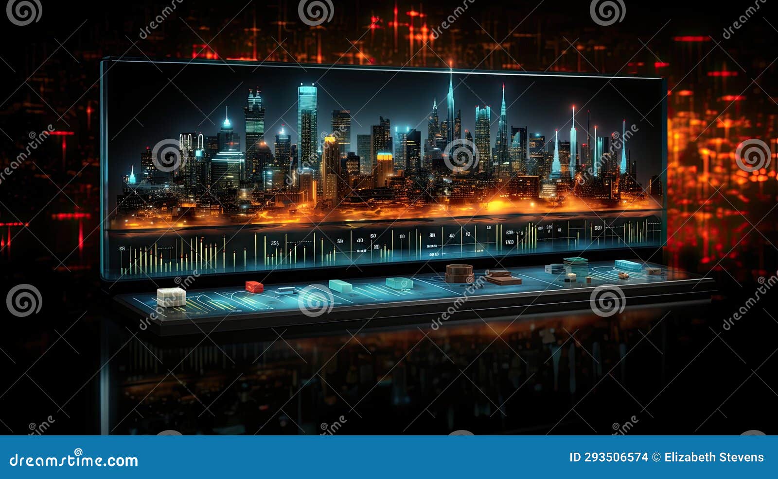 Big City, Big Data, Big Data Display Stock Illustration - Illustration ...