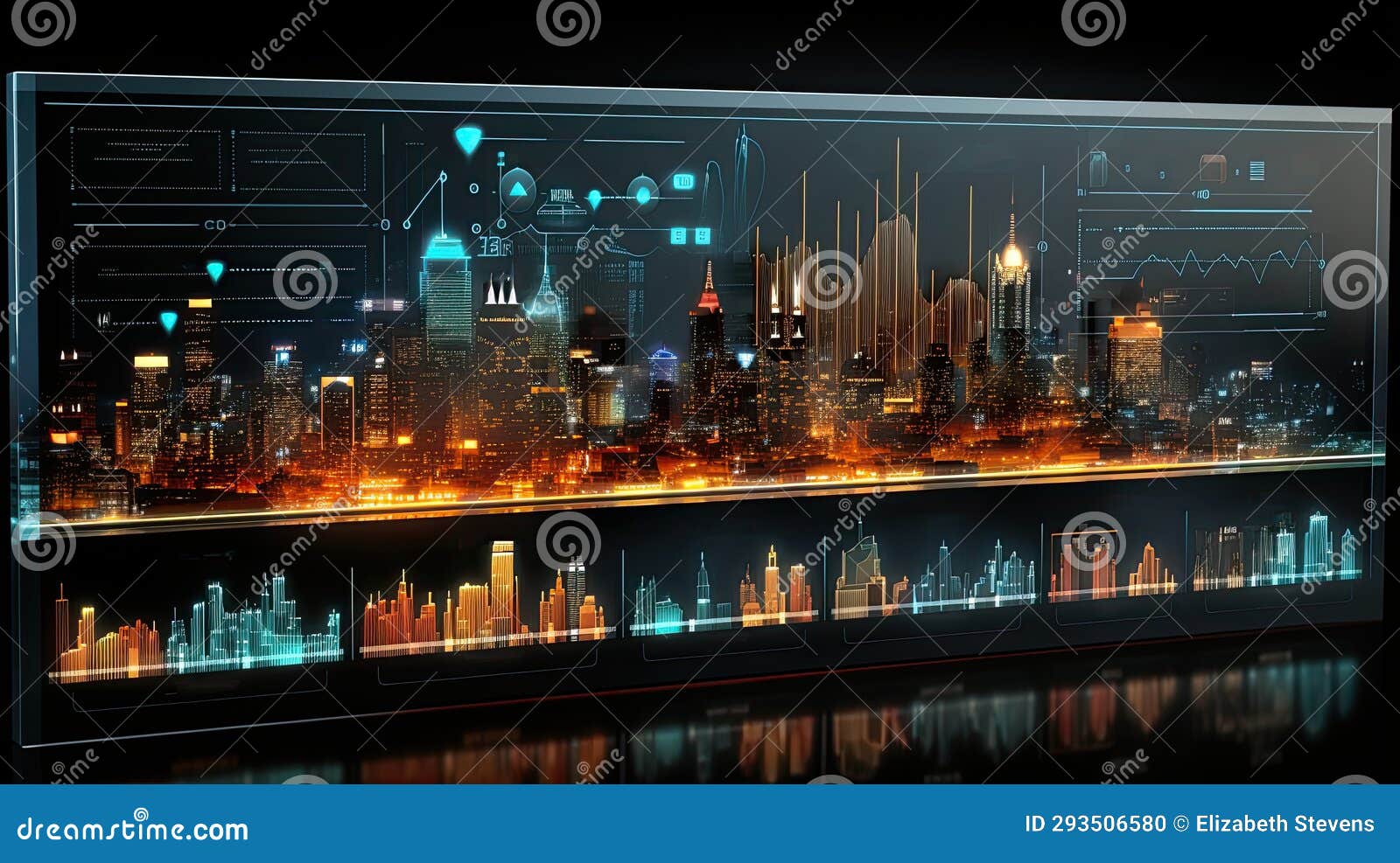 Big City, Big Data, Big Data Display Stock Illustration - Illustration ...