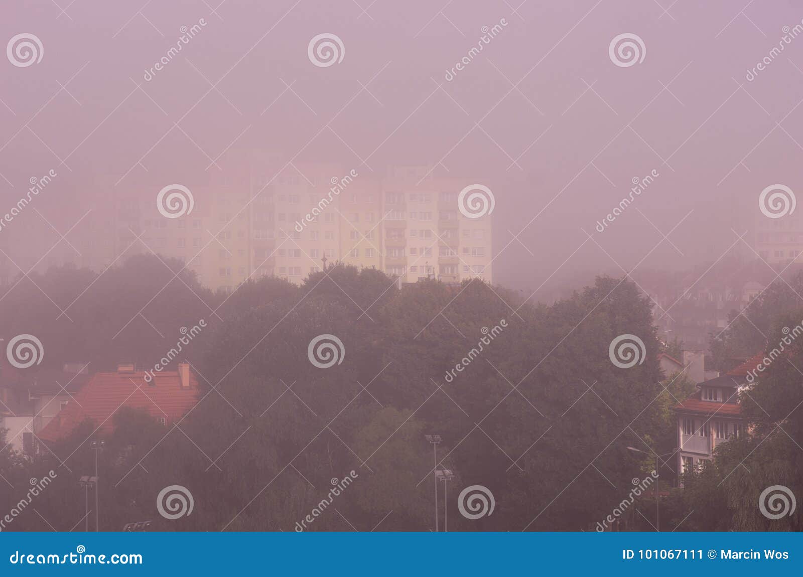 Big City in the Fog - a View from the Top Stock Image - Image of high ...