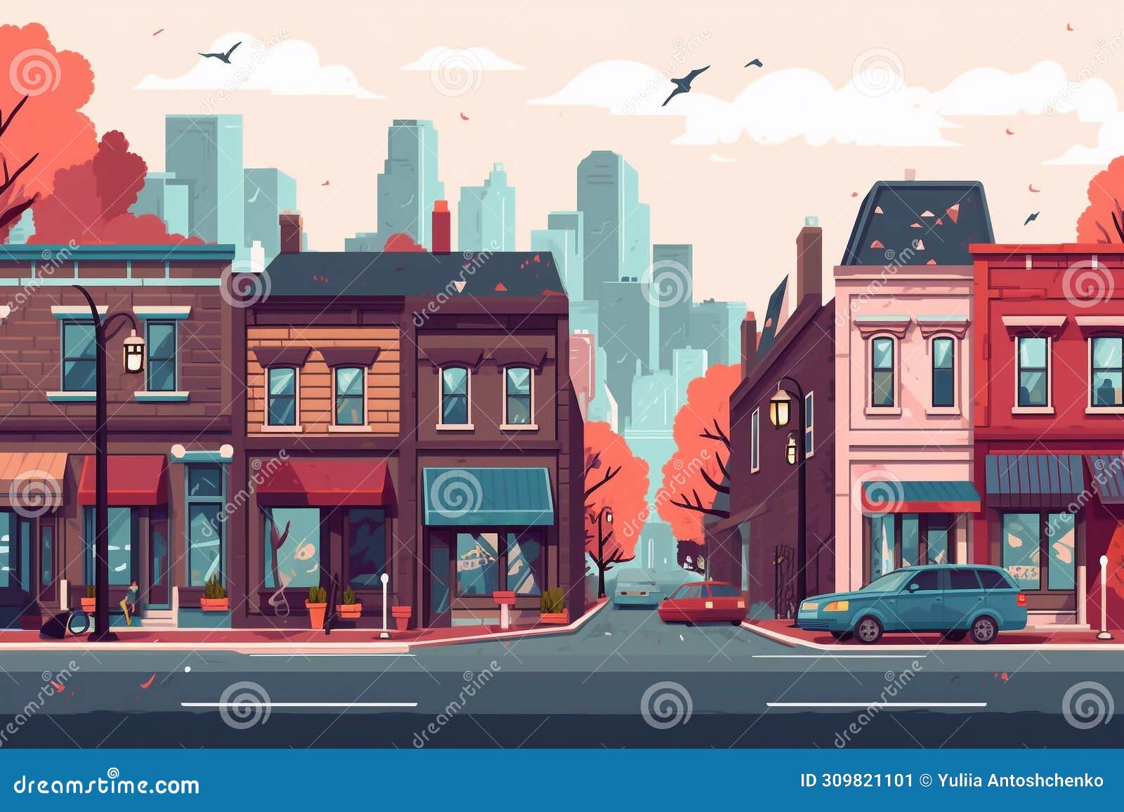Big City Landscape in Cartoon Style Stock Illustration - Illustration ...