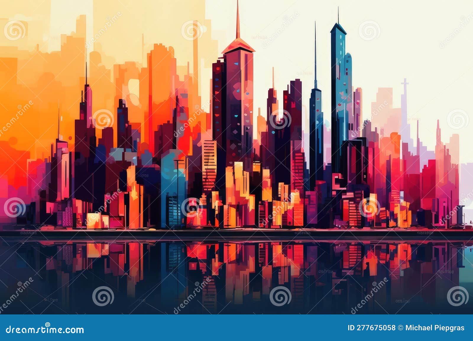 A Big City in a Modern Art Style Created with Generative AI Technology ...