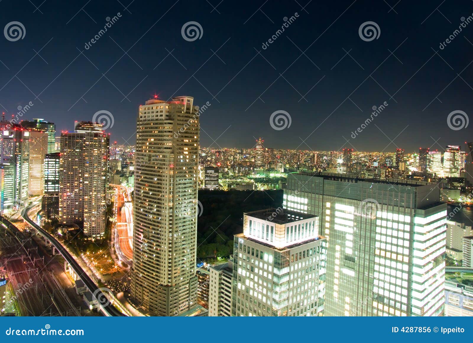 Big city night view stock photo. Image of freeway, skyscrapers - 4287856