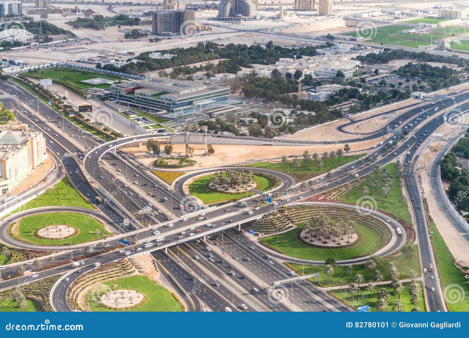 Big City Road Intersections, Aerial View Stock Image - Image of tower ...