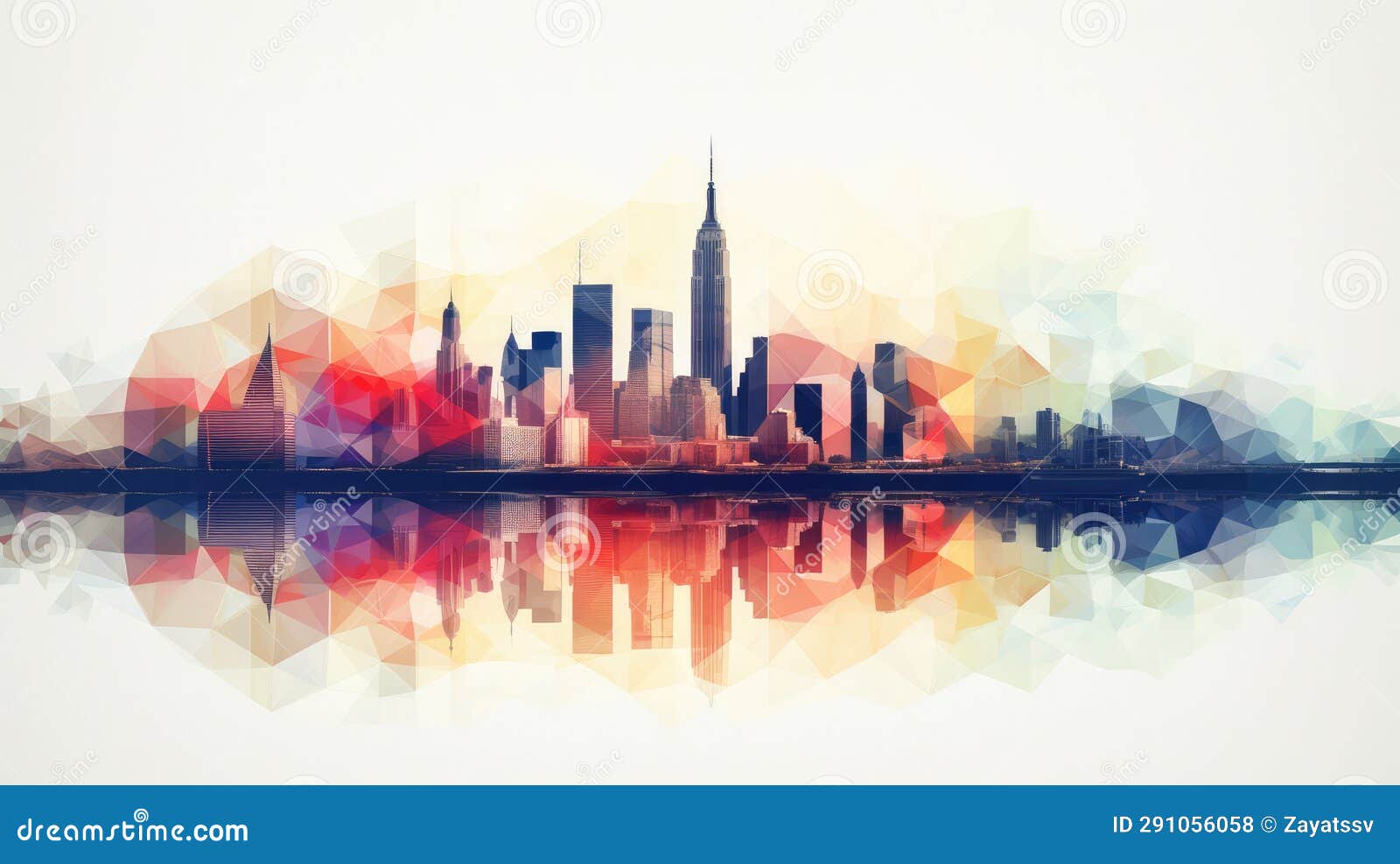 Big City Skyline Colorful Poster on Beautiful Triangular Texture ...