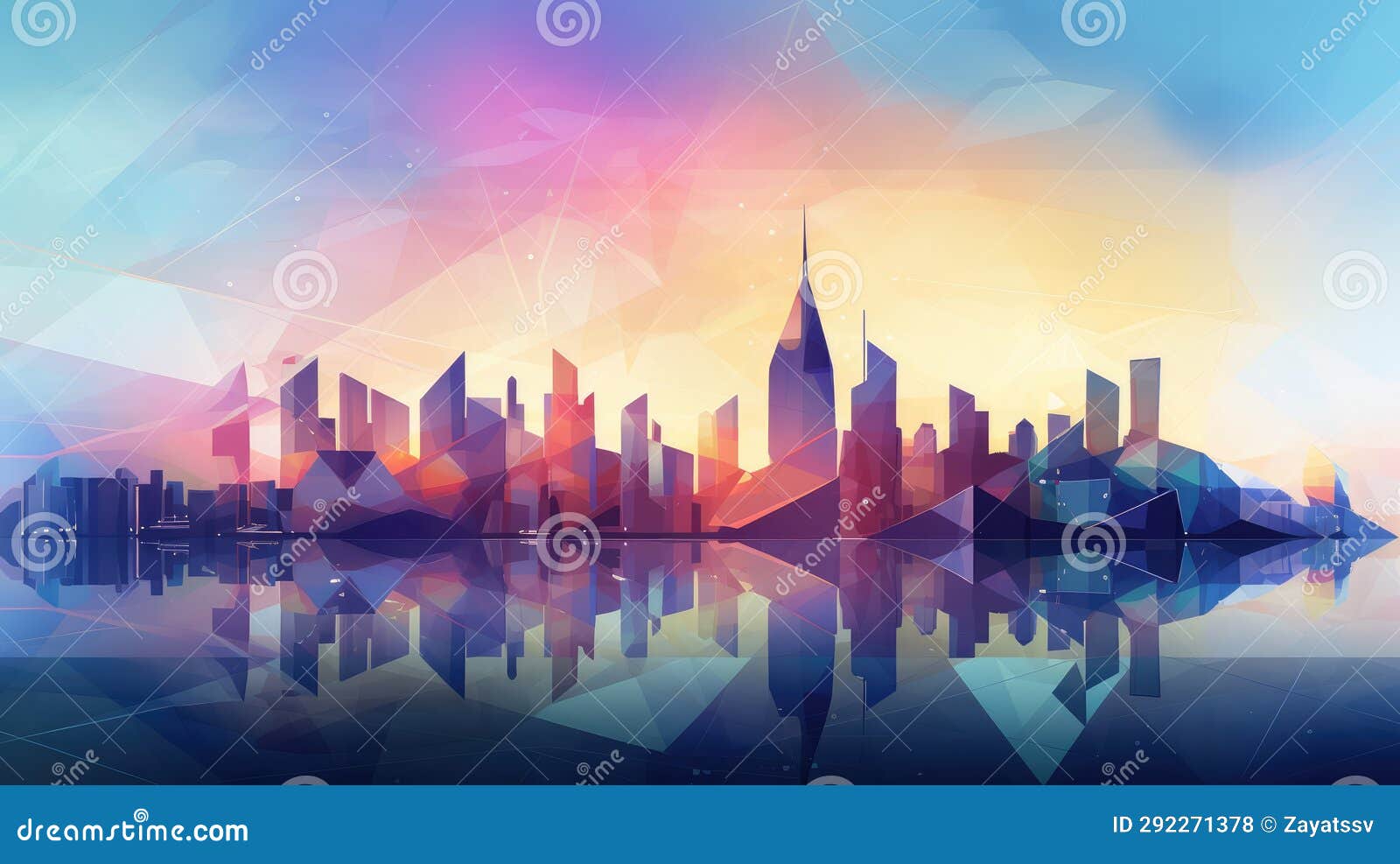 Big City Skyline Colorful Poster on Beautiful Triangular Texture ...