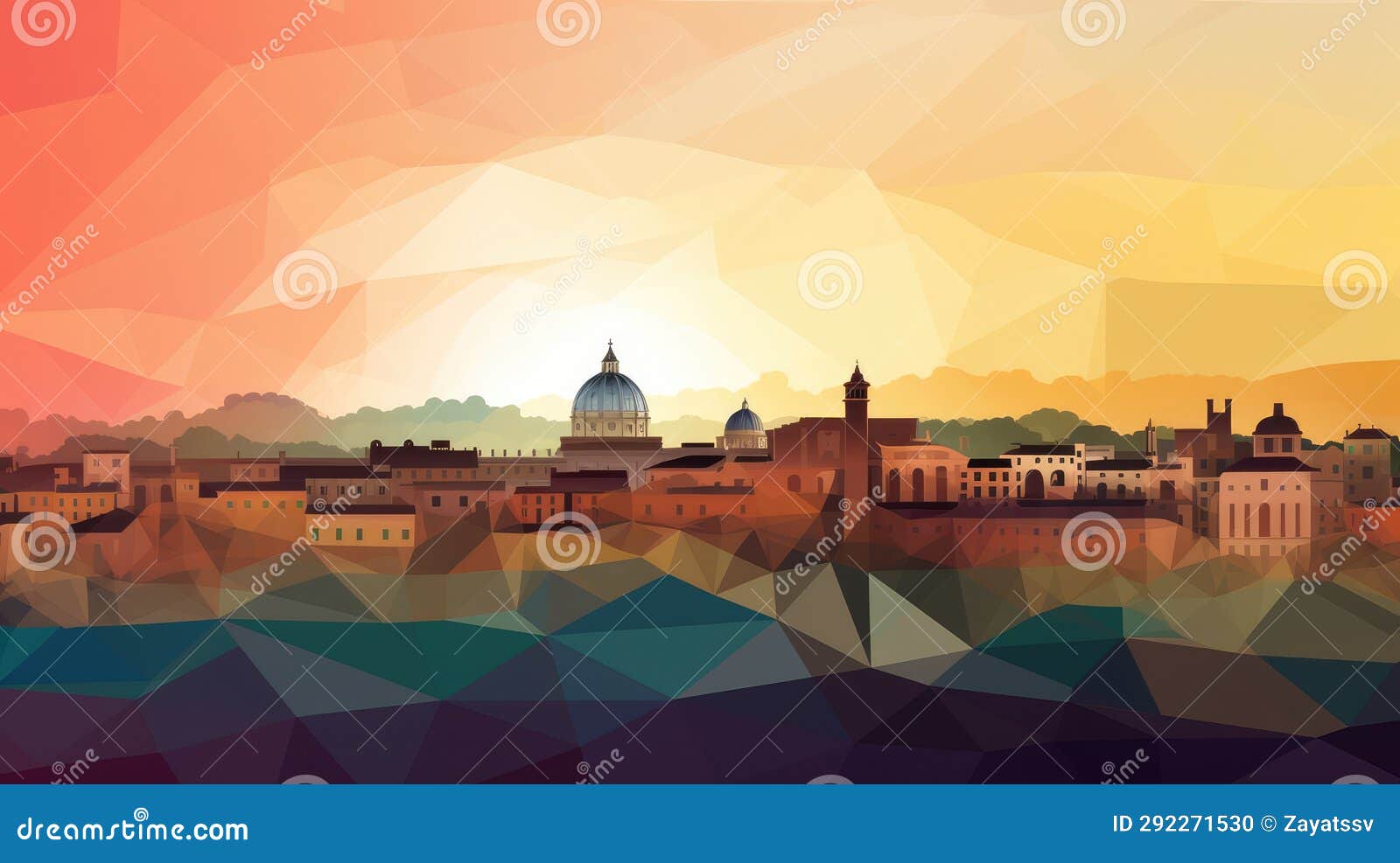 Big City Skyline Colorful Poster on Beautiful Triangular Texture ...
