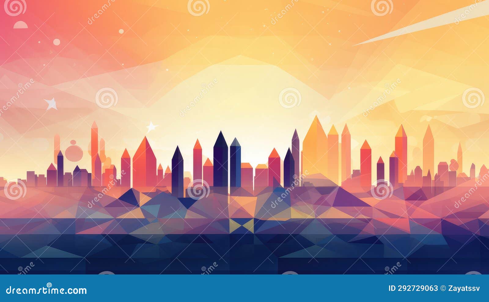 Big City Skyline Colorful Poster on Beautiful Triangular Texture ...