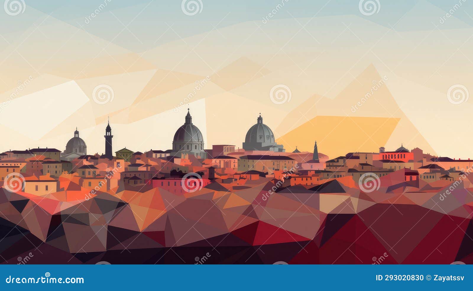 Big City Skyline Colorful Poster on Beautiful Triangular Texture ...