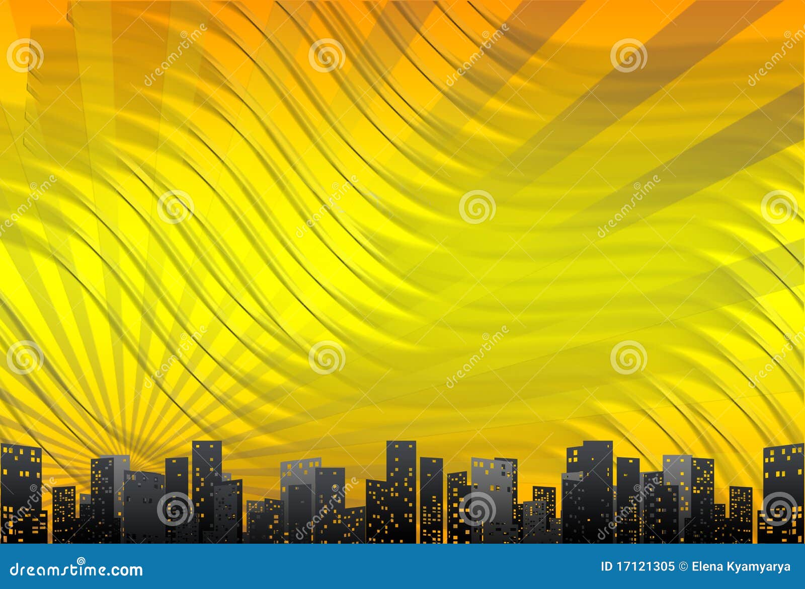 Big City Skyline, Yellow Background Stock Illustration - Illustration ...