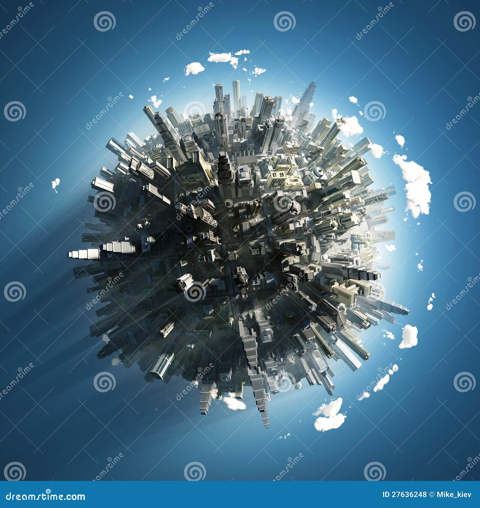 Big city on small planet stock illustration. Illustration of cityscape ...