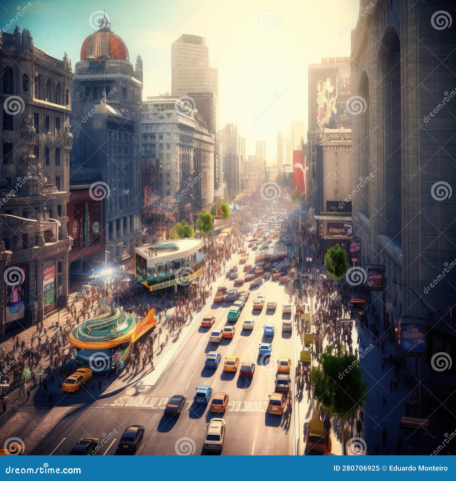 A big city street view stock illustration. Illustration of cityscape ...