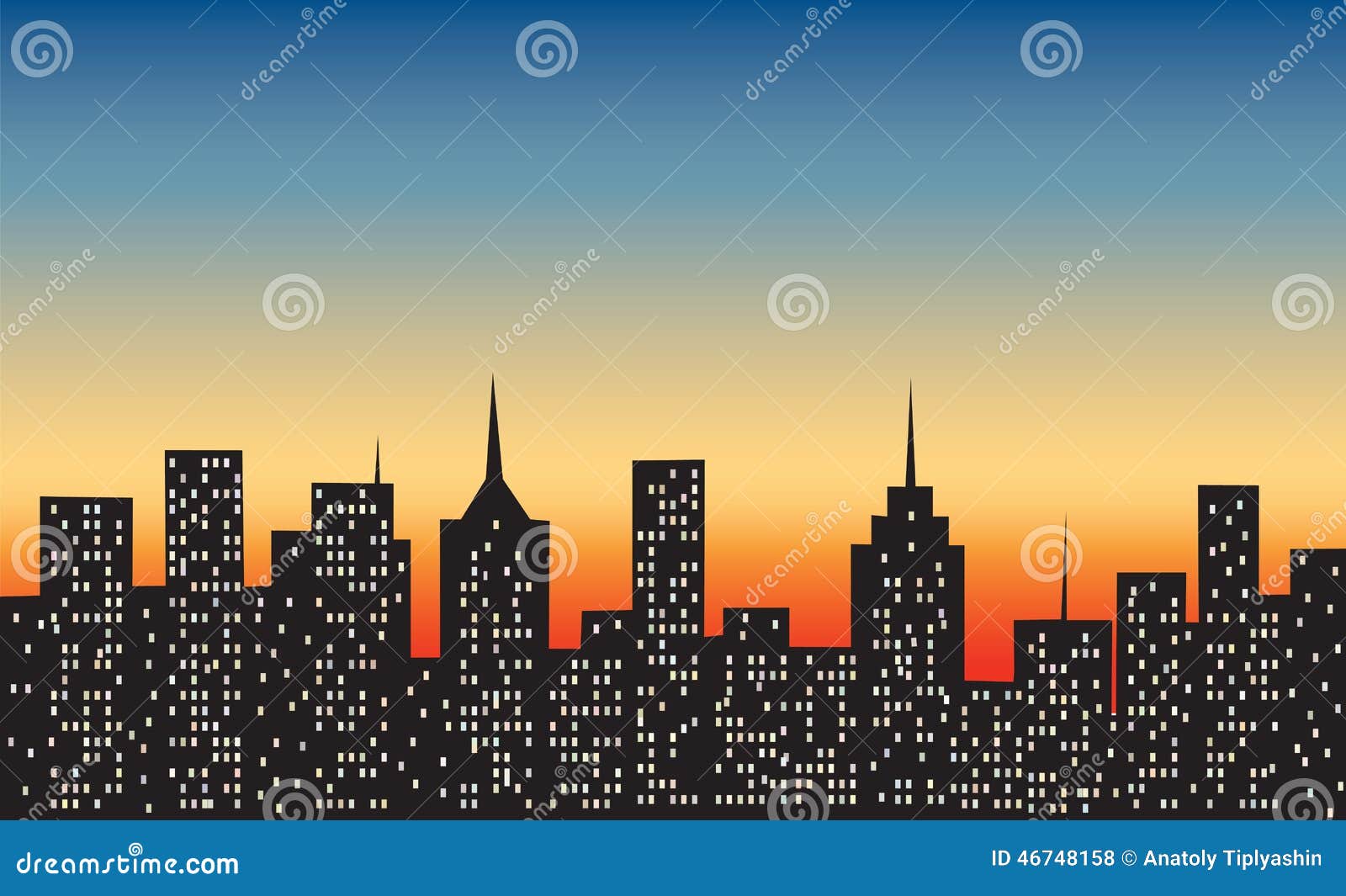 Big city at sunset stock vector. Illustration of evening - 46748158