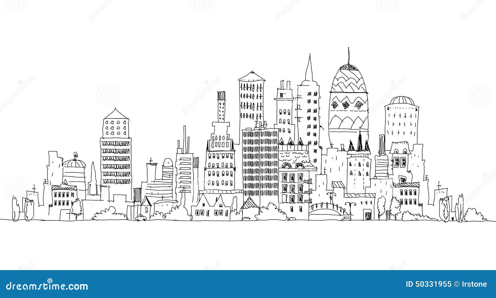 Big City View. Sketch Collection Stock Vector - Illustration of ...