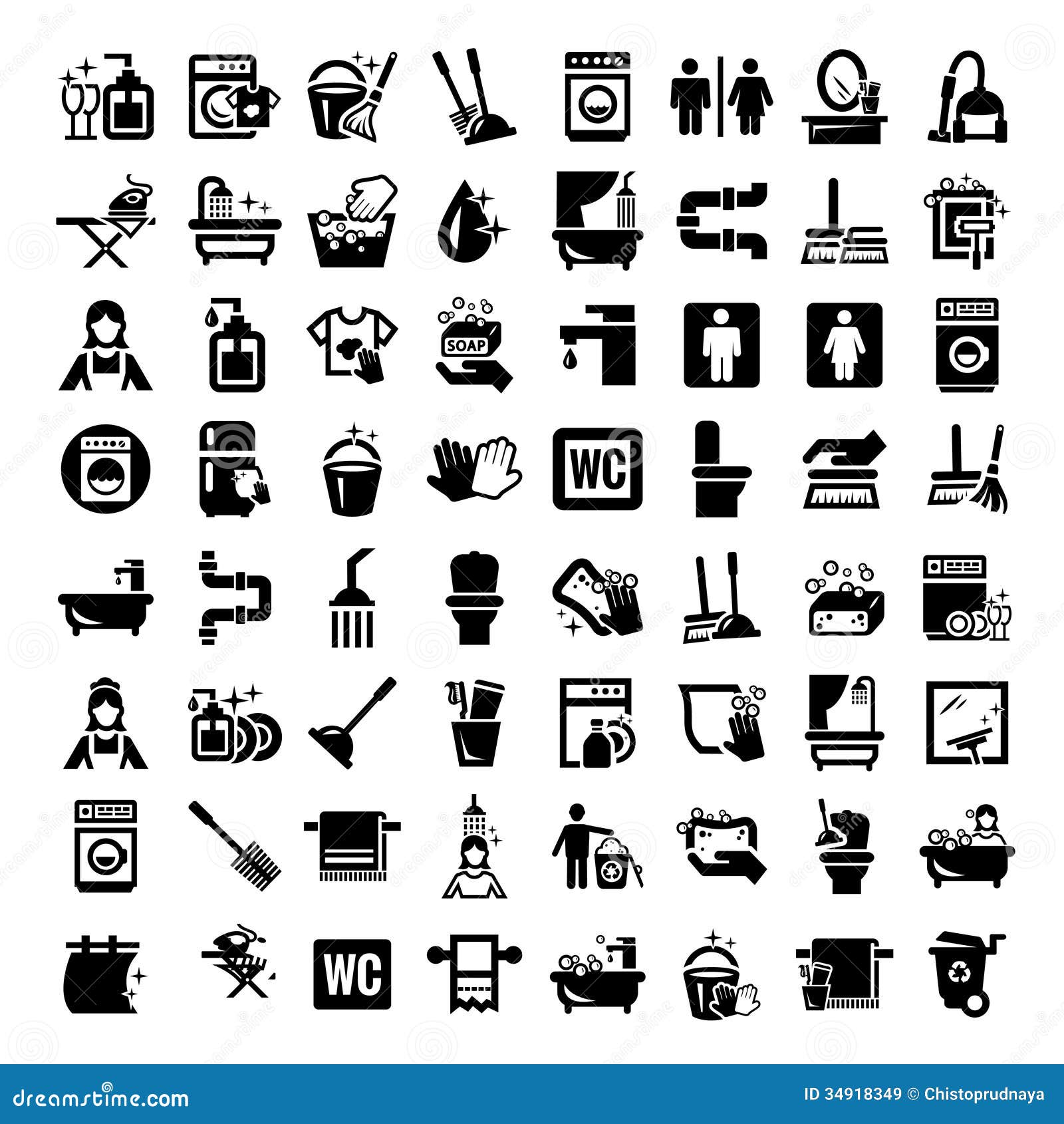Big cleaning icons set stock image. Image of equipment - 34918349