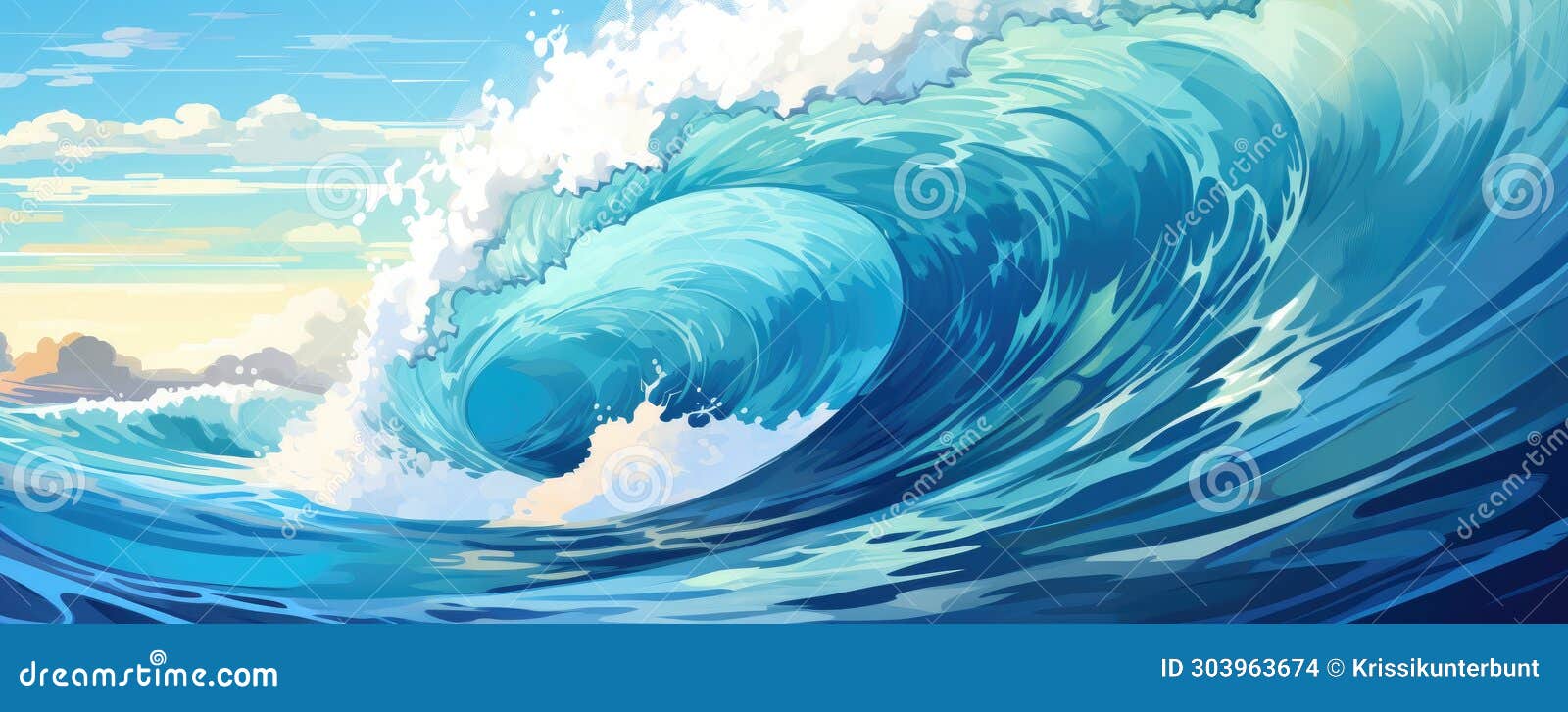 Big Clear Blue Water Wave AI Generated Stock Illustration ...