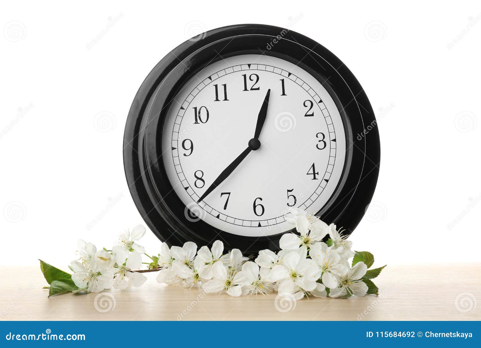 Big Clock and Branch with Spring Blossoms Stock Photo - Image of hour ...