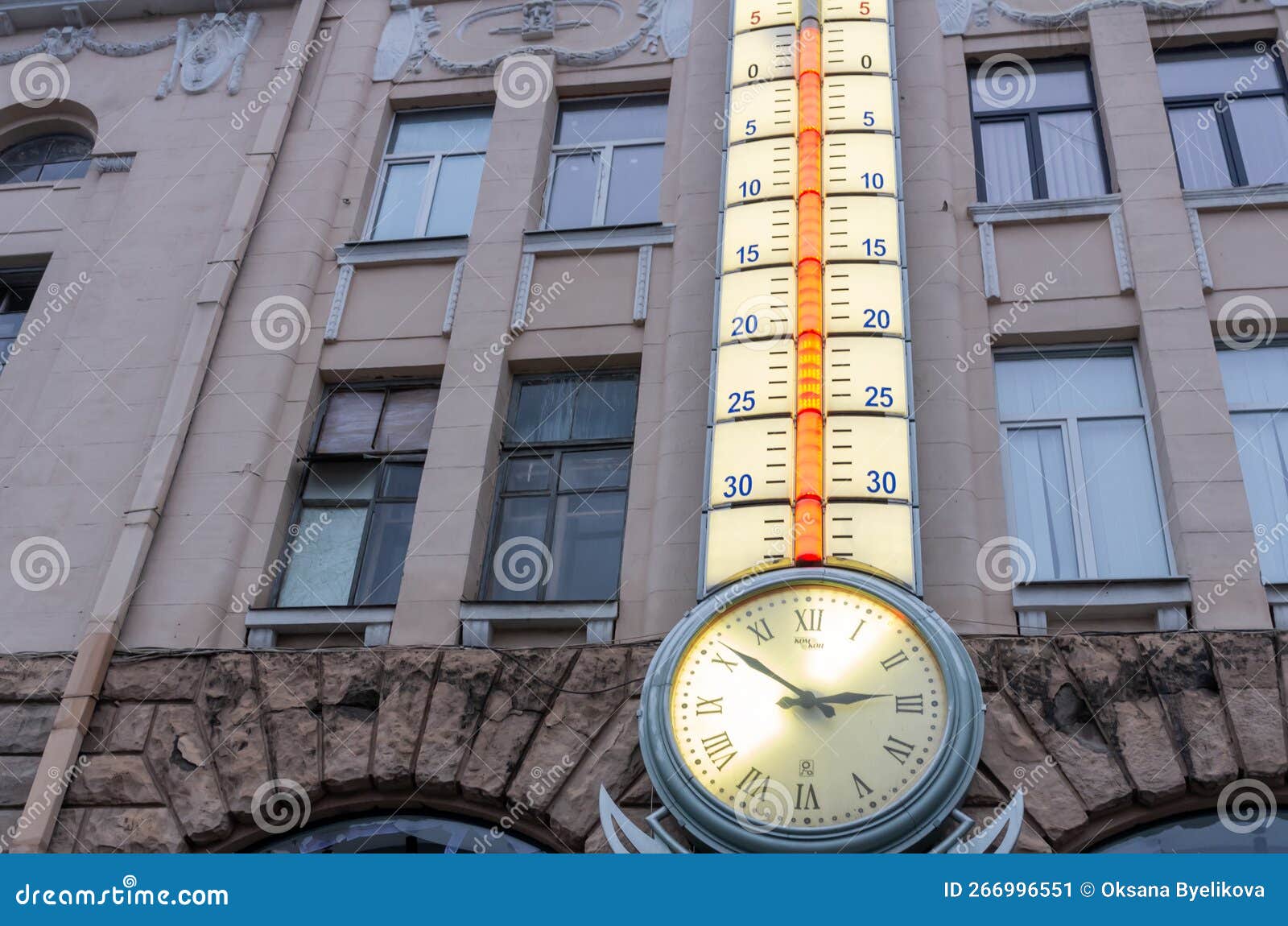 Big Clock and Thermometer on the Facade of the Building in Kharkiv ...