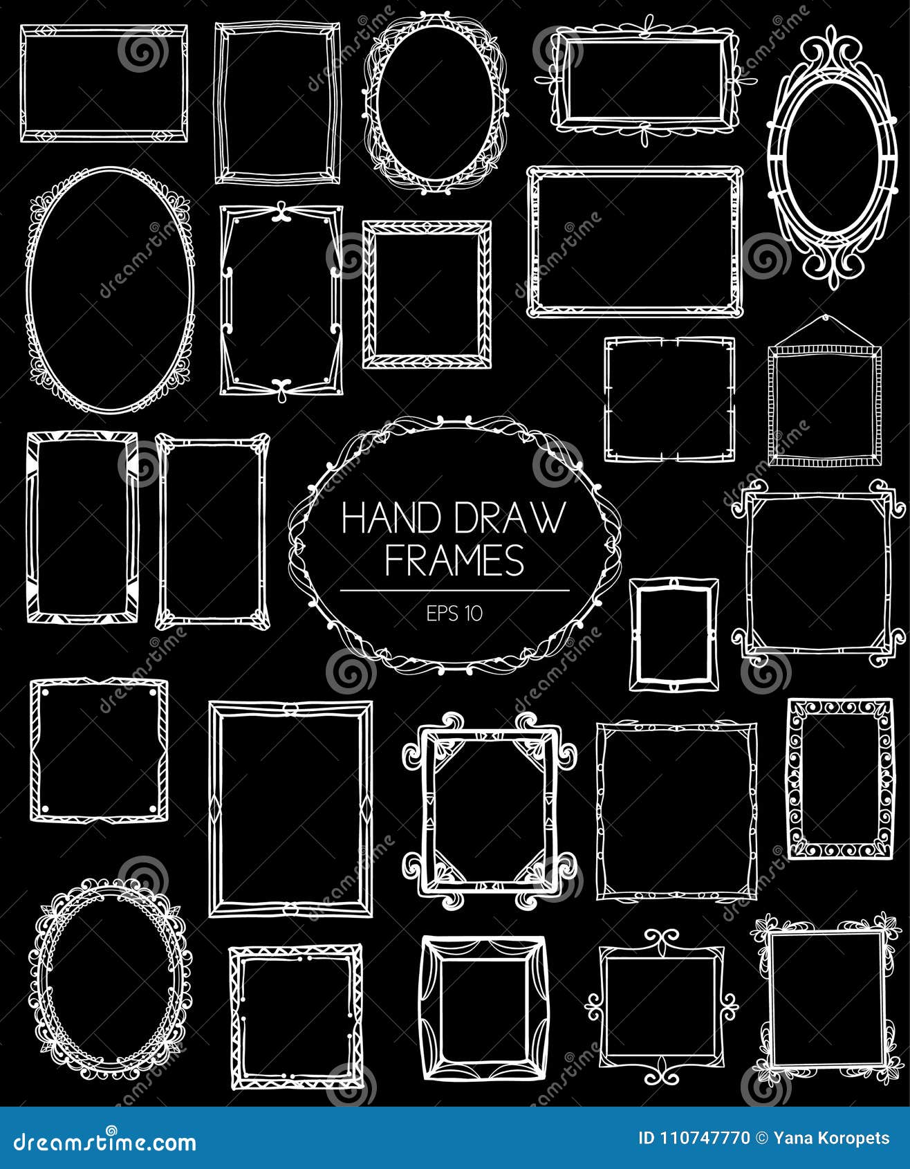 Big Collection of Beautiful Hand Draw Frames. Vintage Style. Stock ...