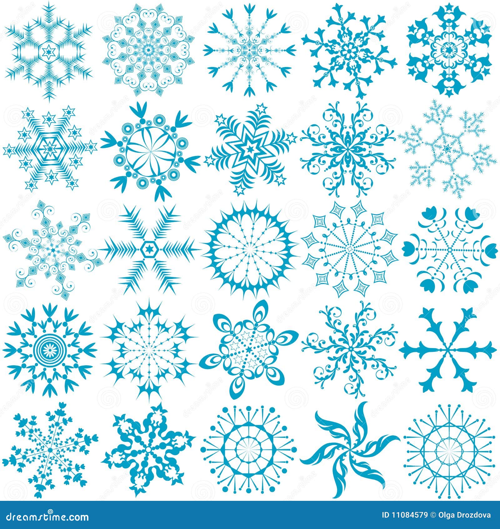 Collection Of Blue Snowflakes. Sixteen Snowflakes Of Different Shapes ...