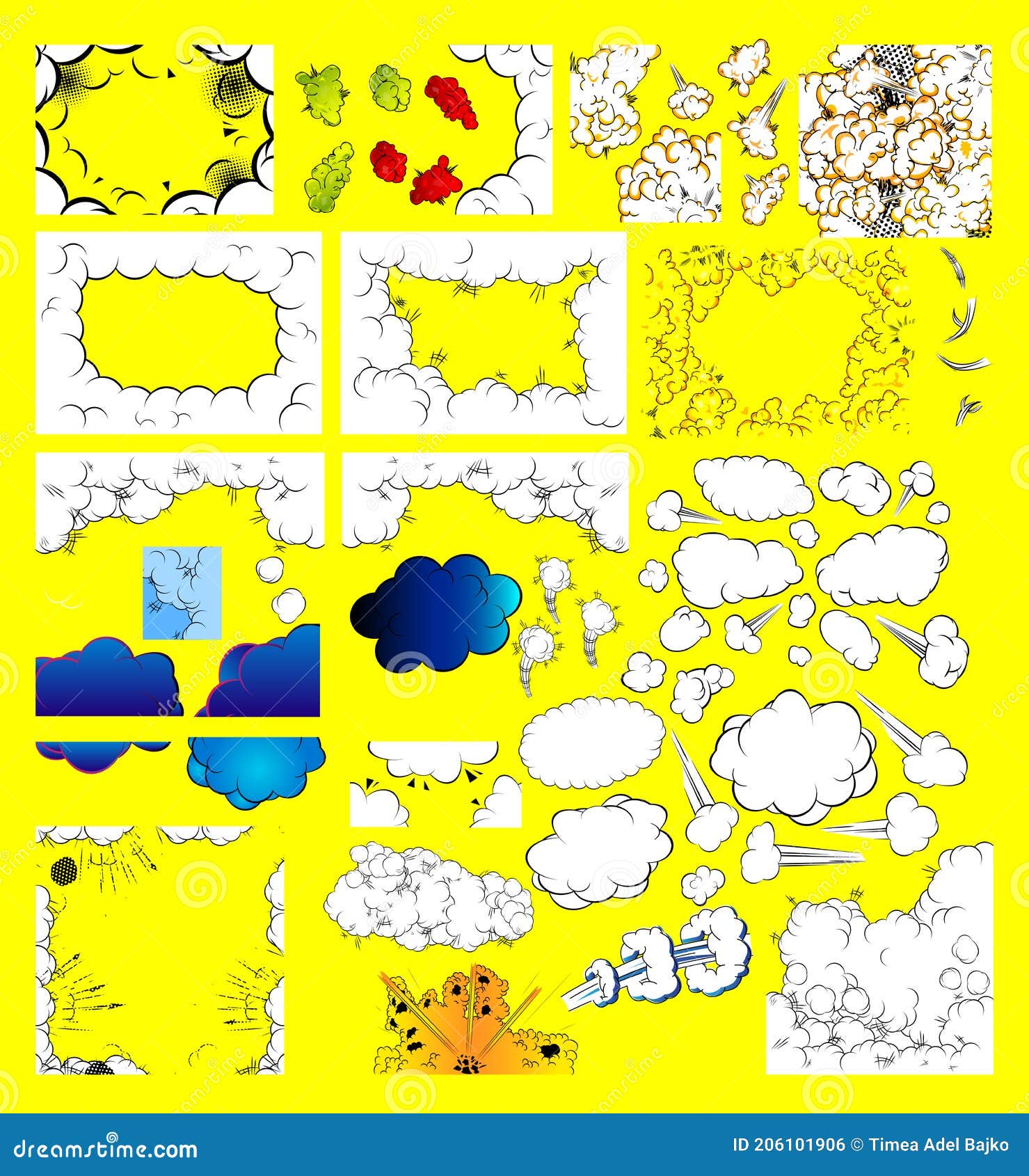 Big Collection of Comic Book Explosion Elements Stock Vector ...