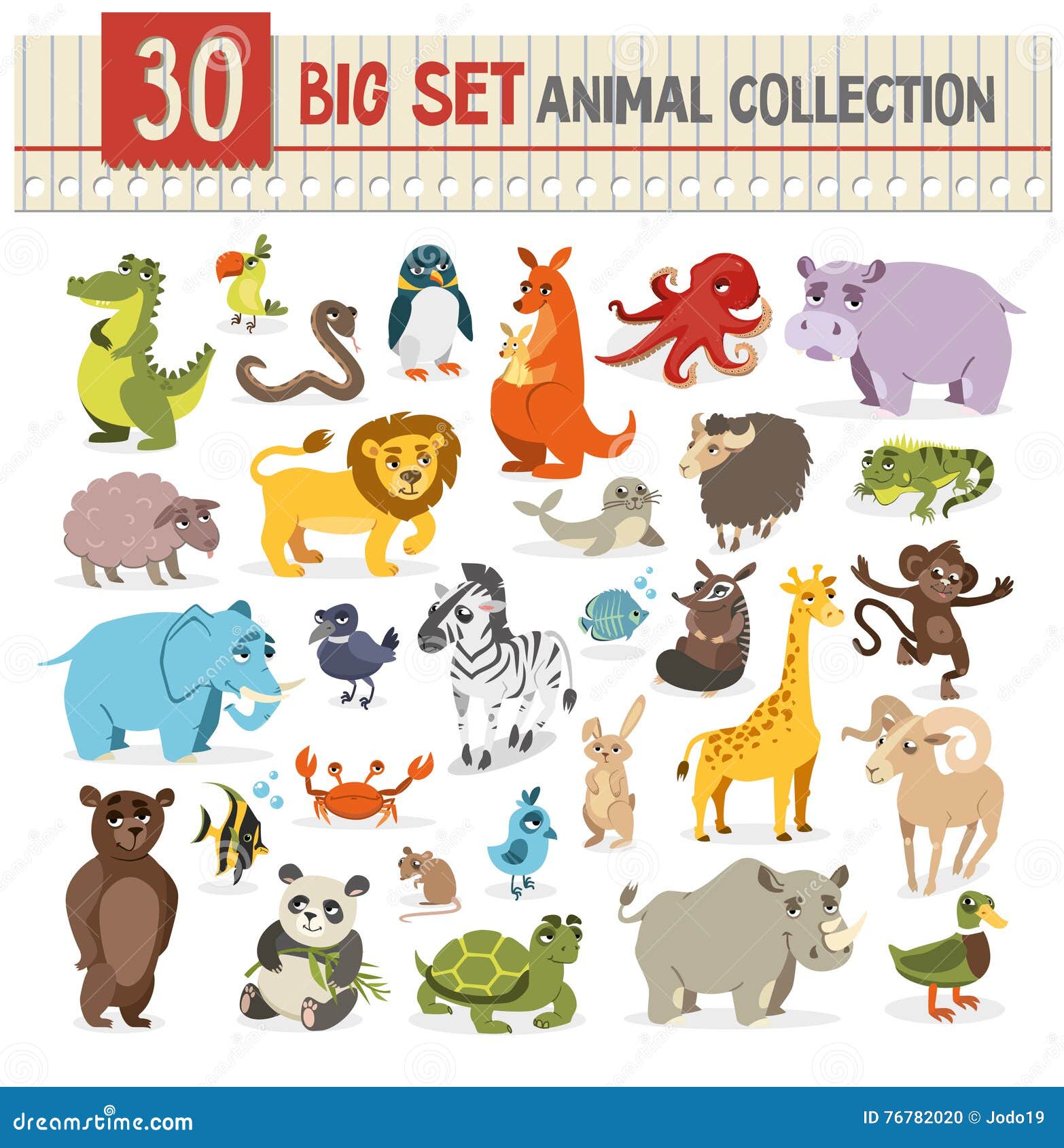 Big Collection of Cute Wild Animal. Vector Illustration on Whit Stock ...