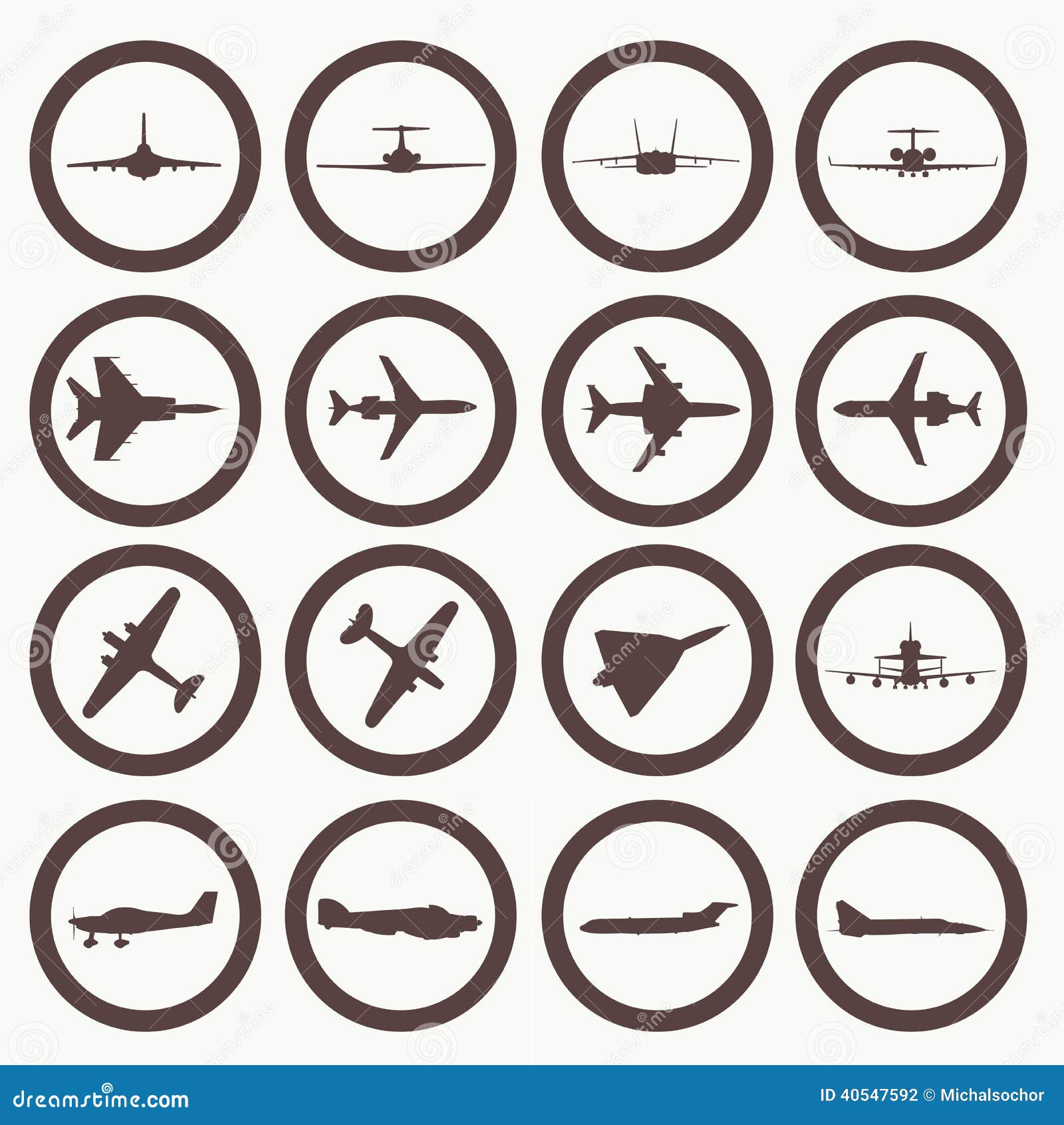 Big Collection of Different Airplane Icons. Stock Vector - Illustration ...